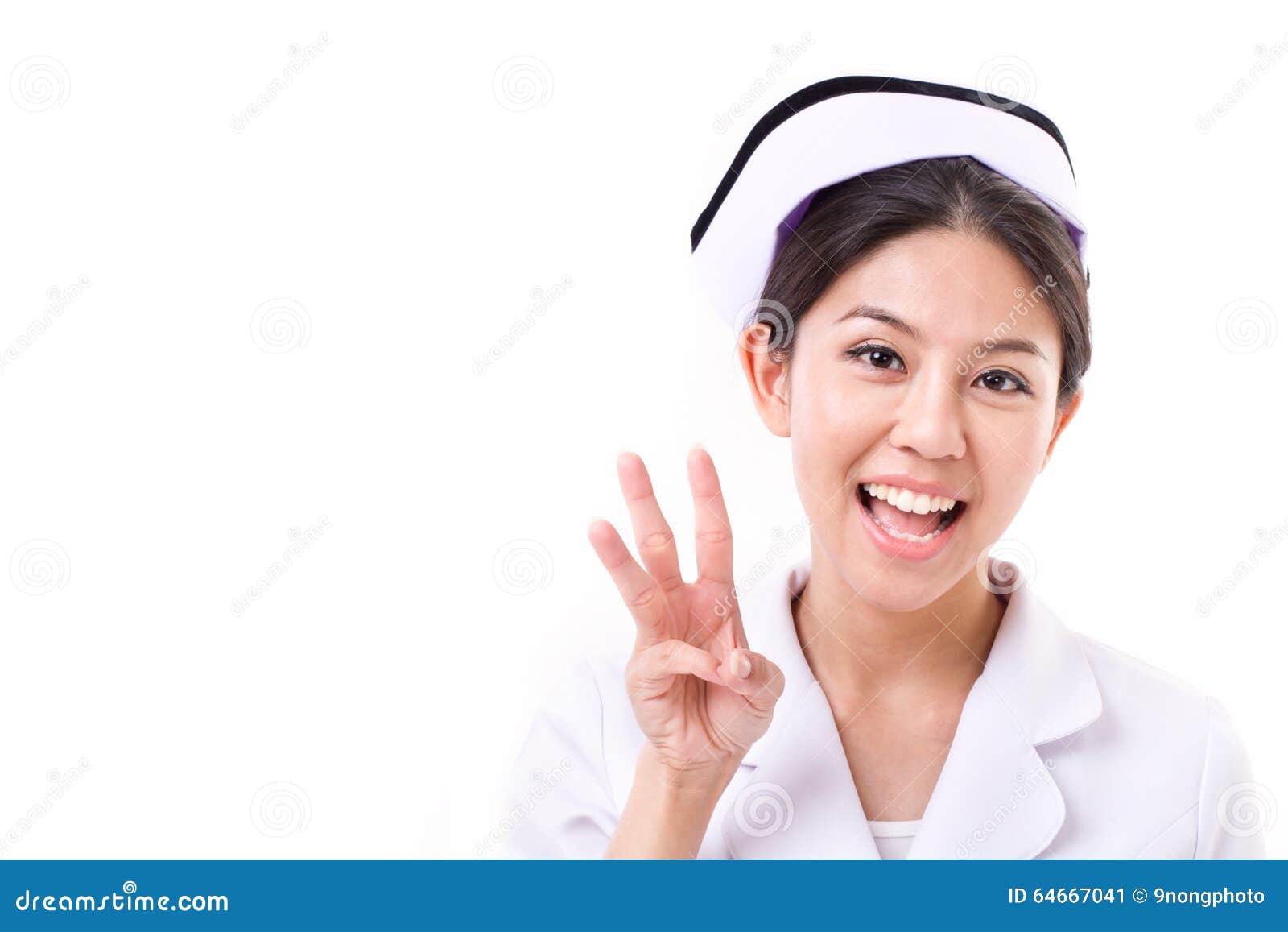 Nurse Pointing Up, Raising Three Finger Stock Image - Image of ...
