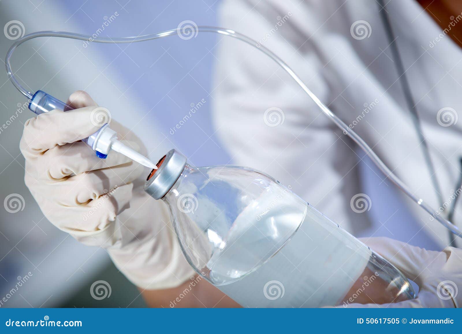 Nurse Prepares IV Solution for Infusion. Stock Image - Image of ...