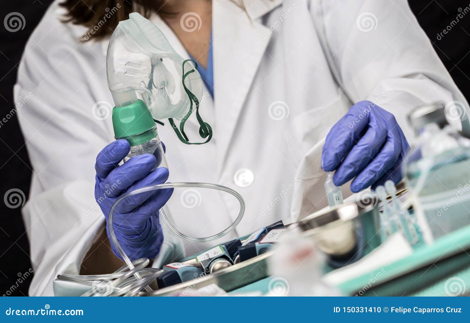 Nurse Prepares Oxygen Mask in Hospital Stock Photo - Image of operating ...