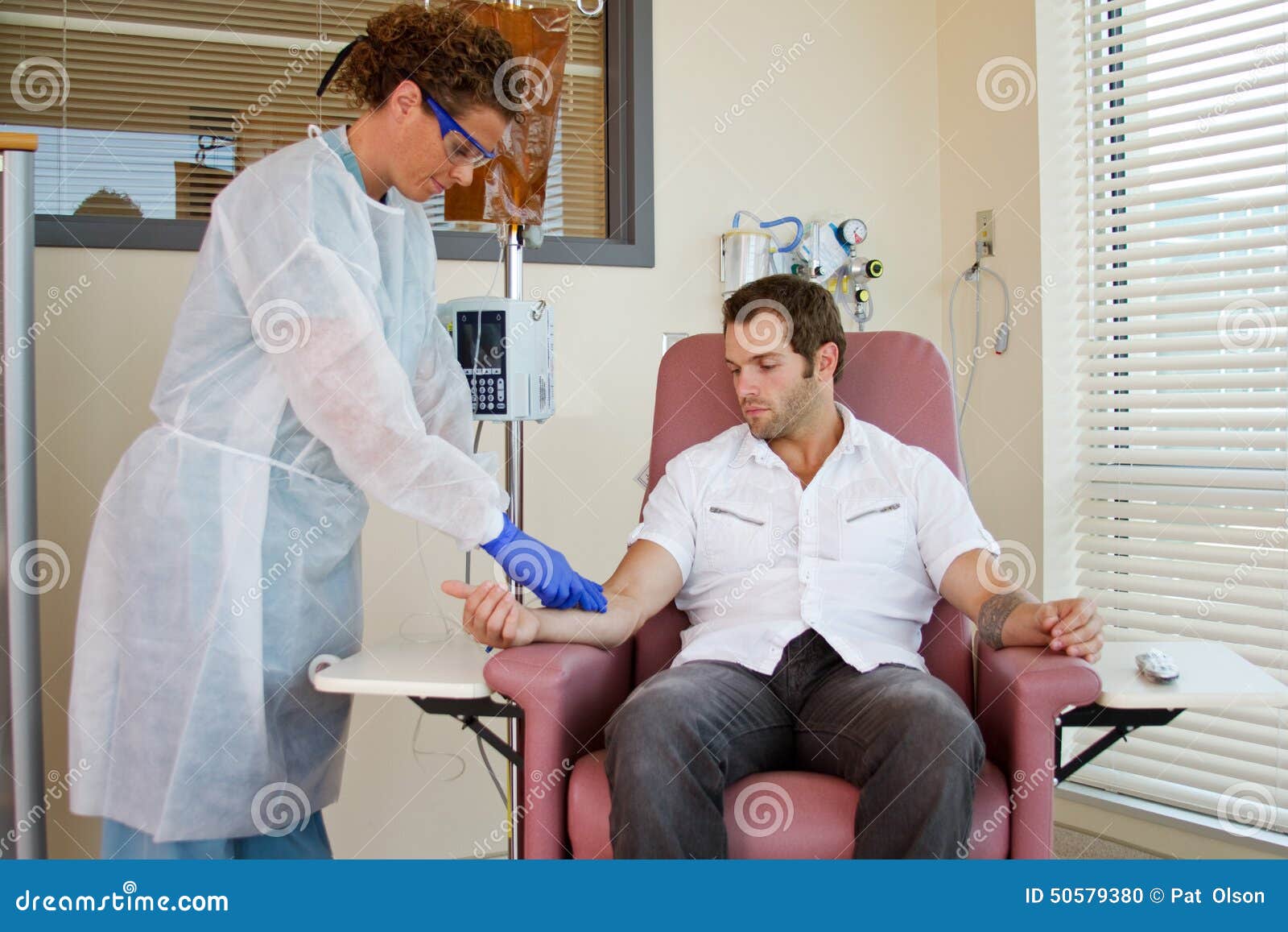 Nurse Preparing Patient for Chemotherapy Stock Photo - Image of ...