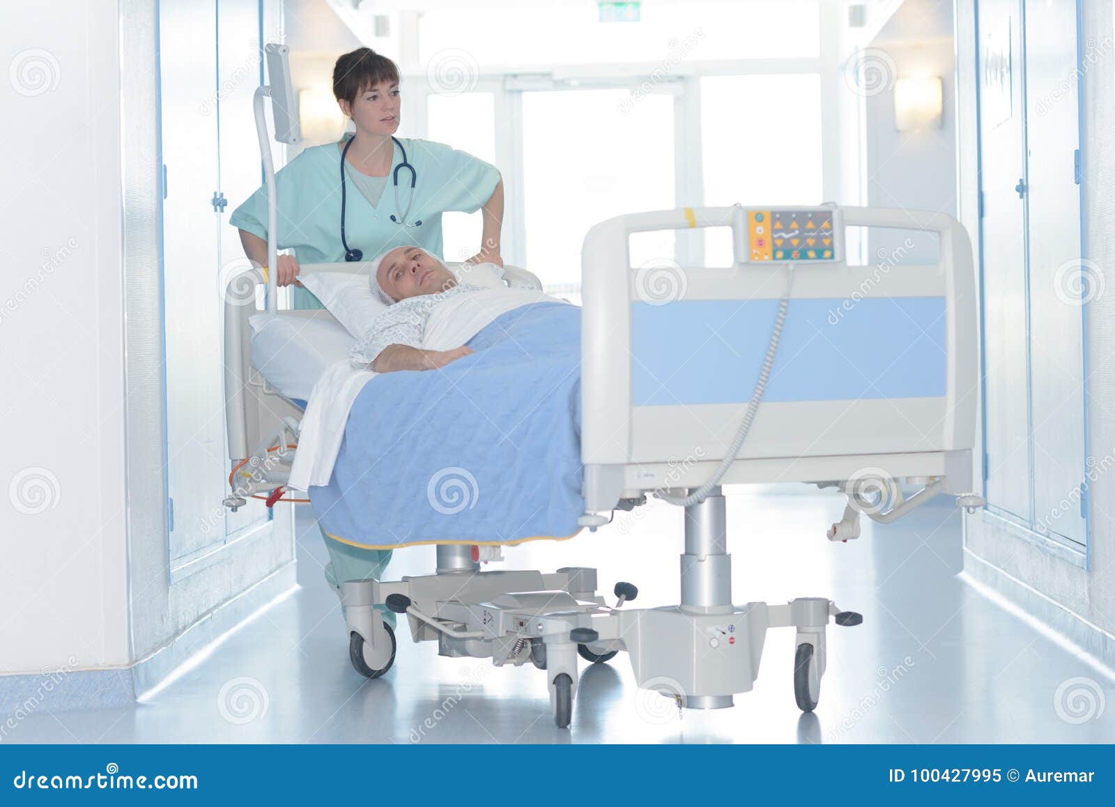 Nurse Pushing Patient in Bed Stock Image - Image of recovery, support ...