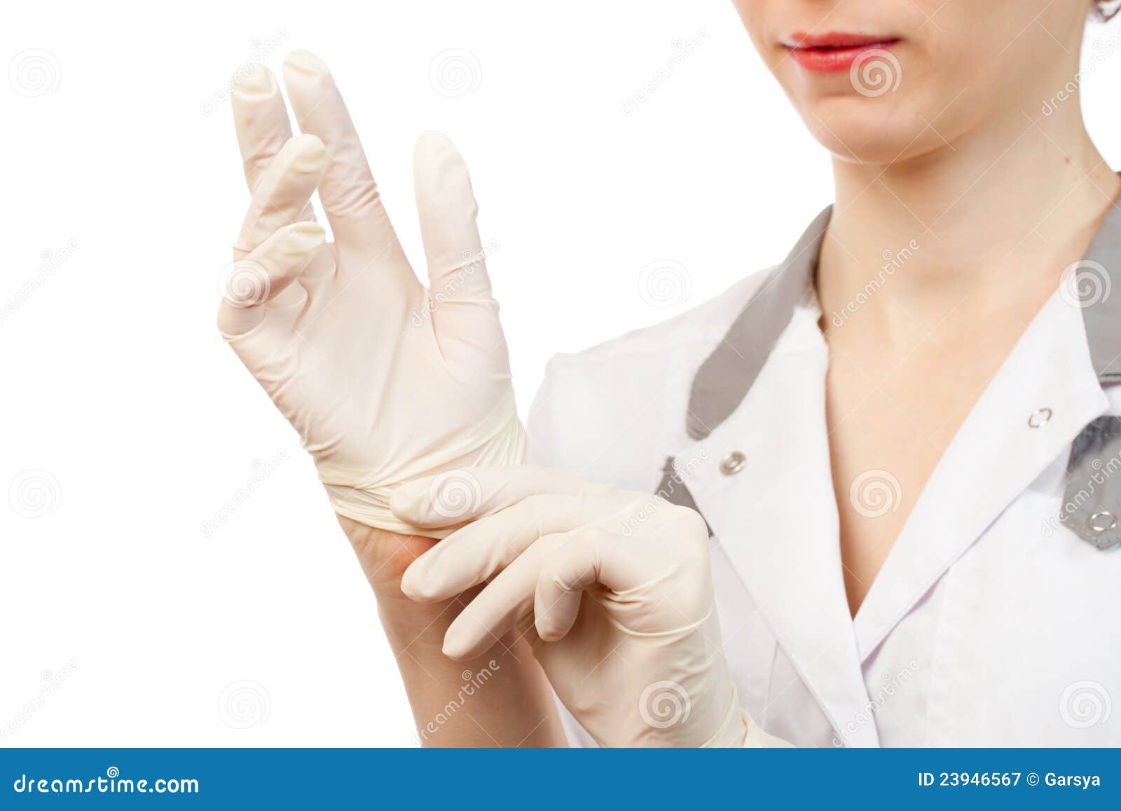 Nurse putting on gloves stock image. Image of prepare - 23946567