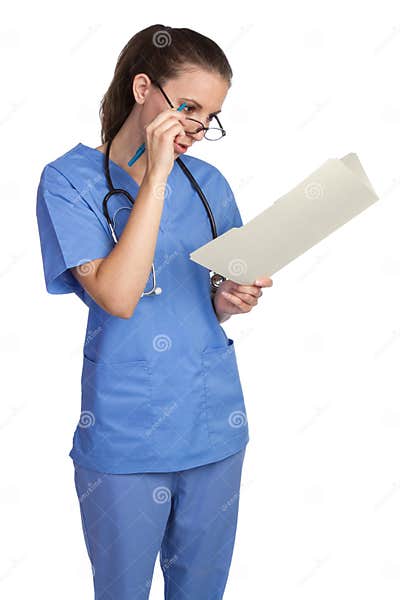 Nurse Reading Chart stock photo. Image of girls, folder - 20826852