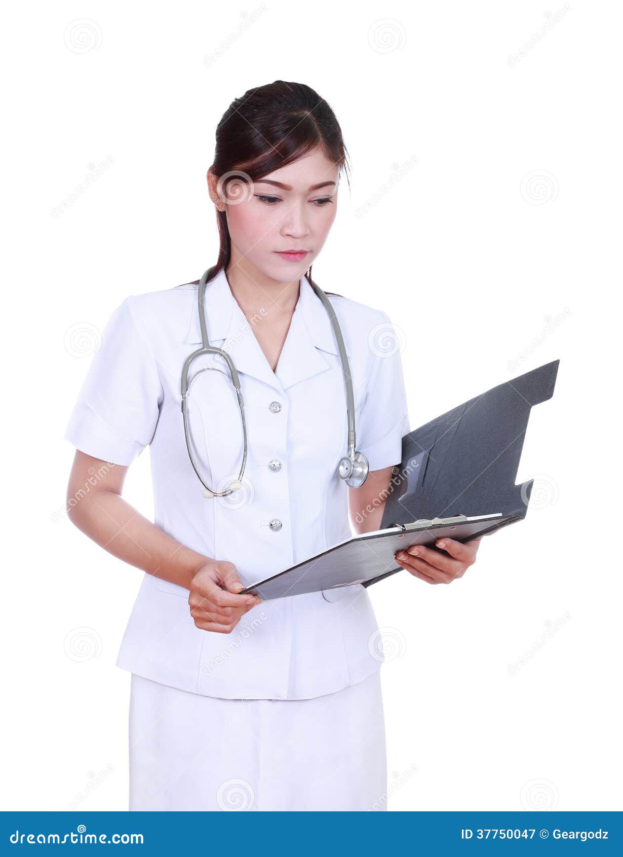 Nurse Reading Medical Report Stock Image - Image of holding, female ...