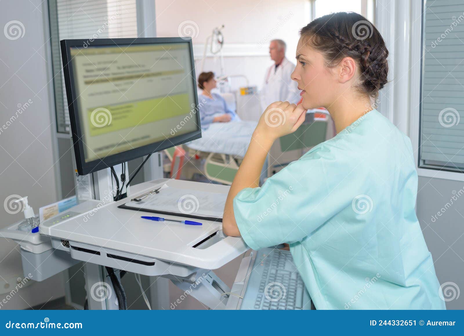 Nurse Reading Patient S Notes on Computer Screen Stock Image - Image of ...