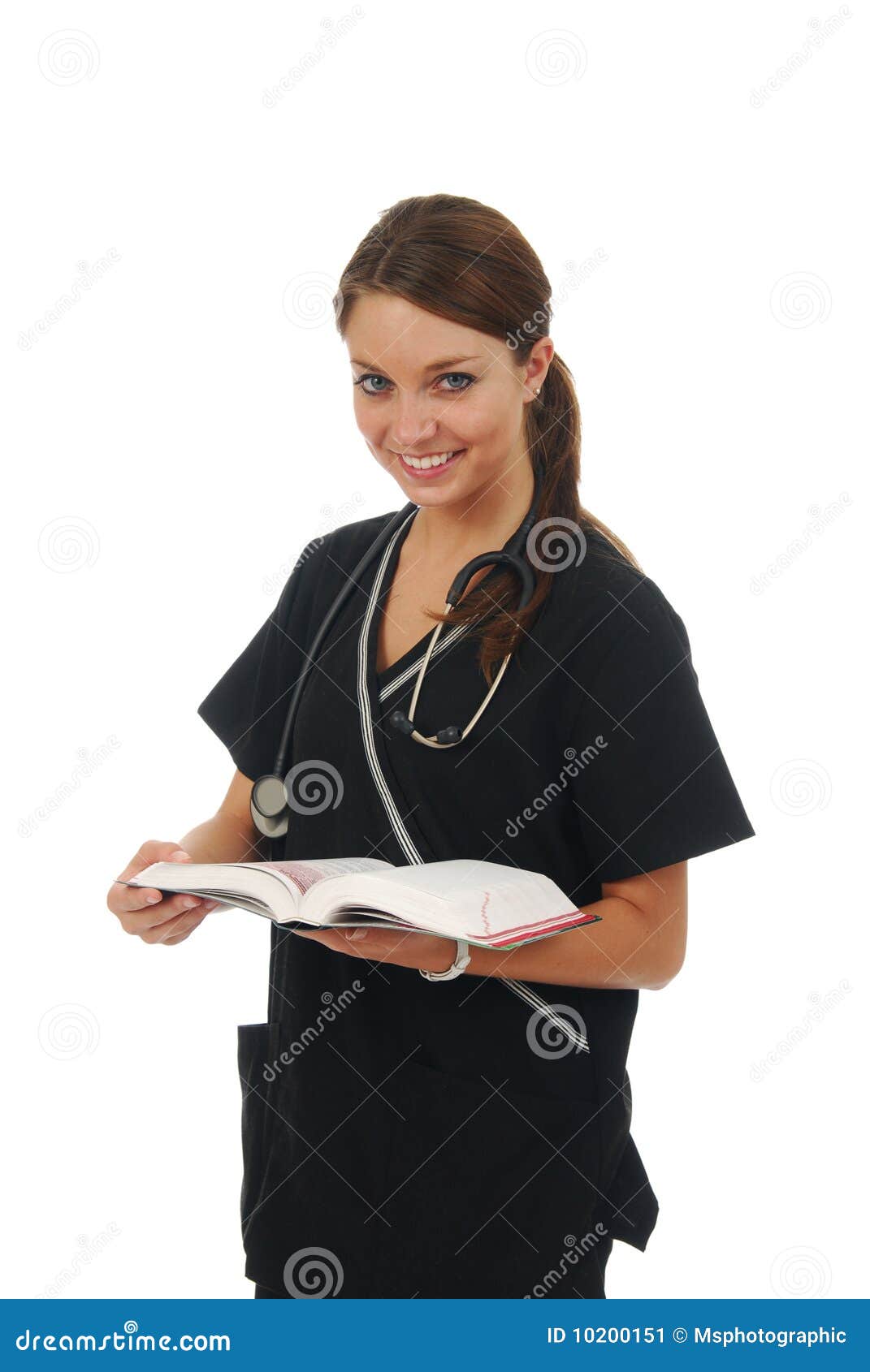 Nurse Reading Reference Book Stock Image - Image of pretty, stethoscope ...