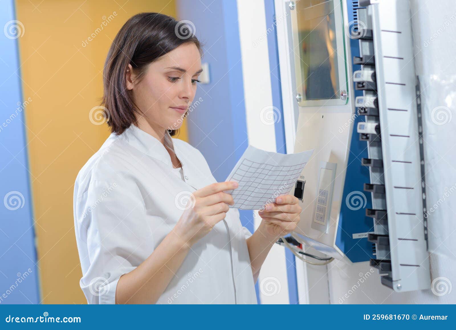 Nurse reading timetable stock photo. Image of record - 259681670