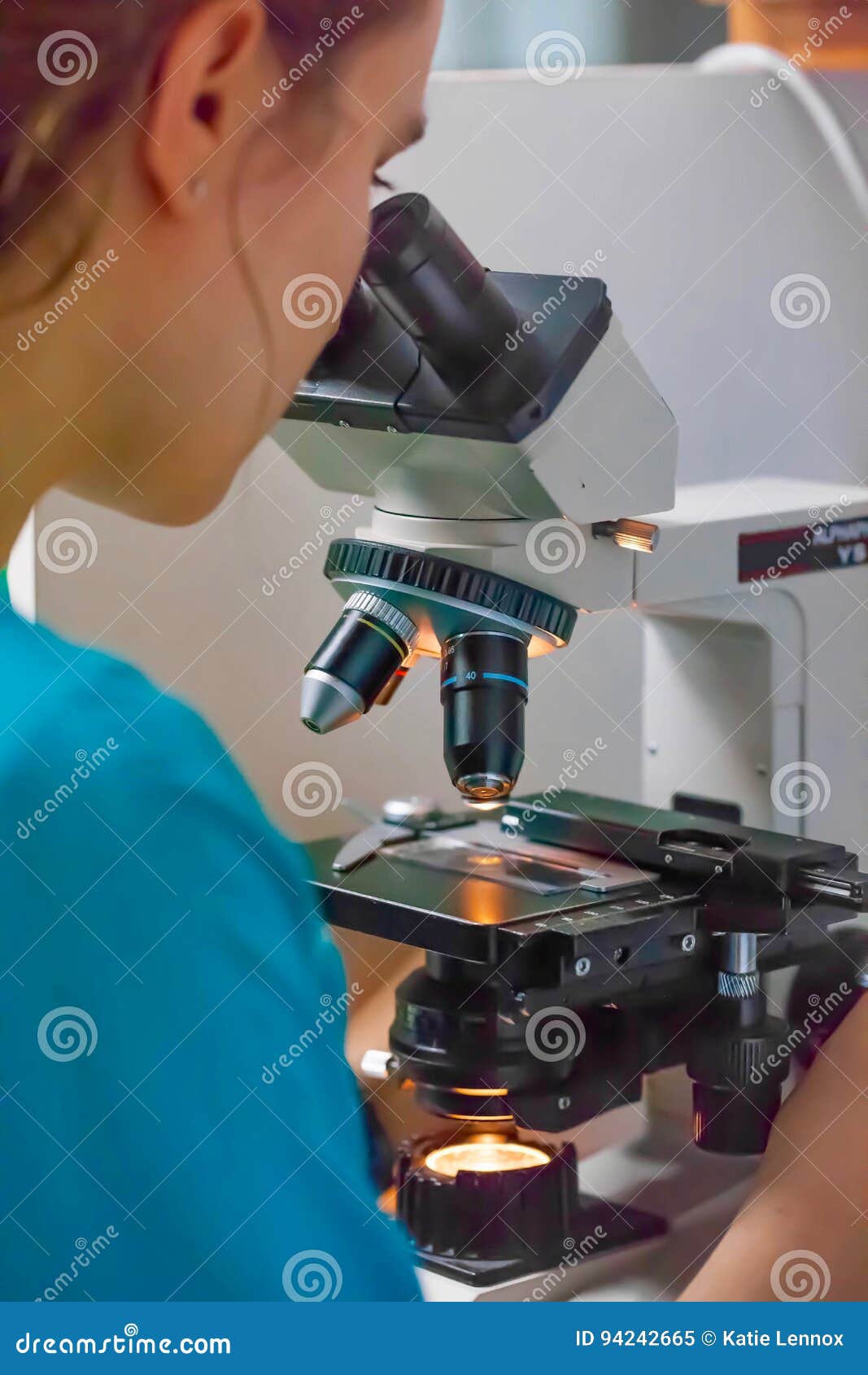 Nurse Reads a Slide Under a Microscope Stock Image - Image of ...