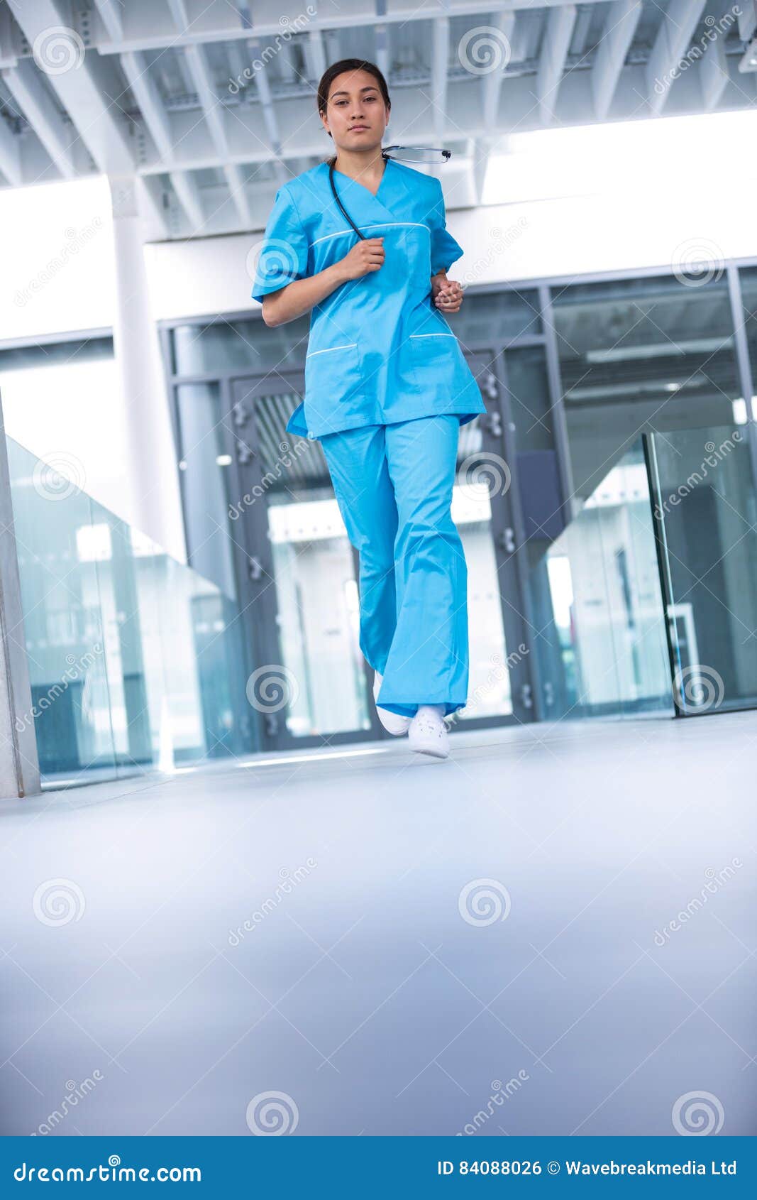 Nurse Running in Hospital Corridor Stock Photo - Image of rush, people ...