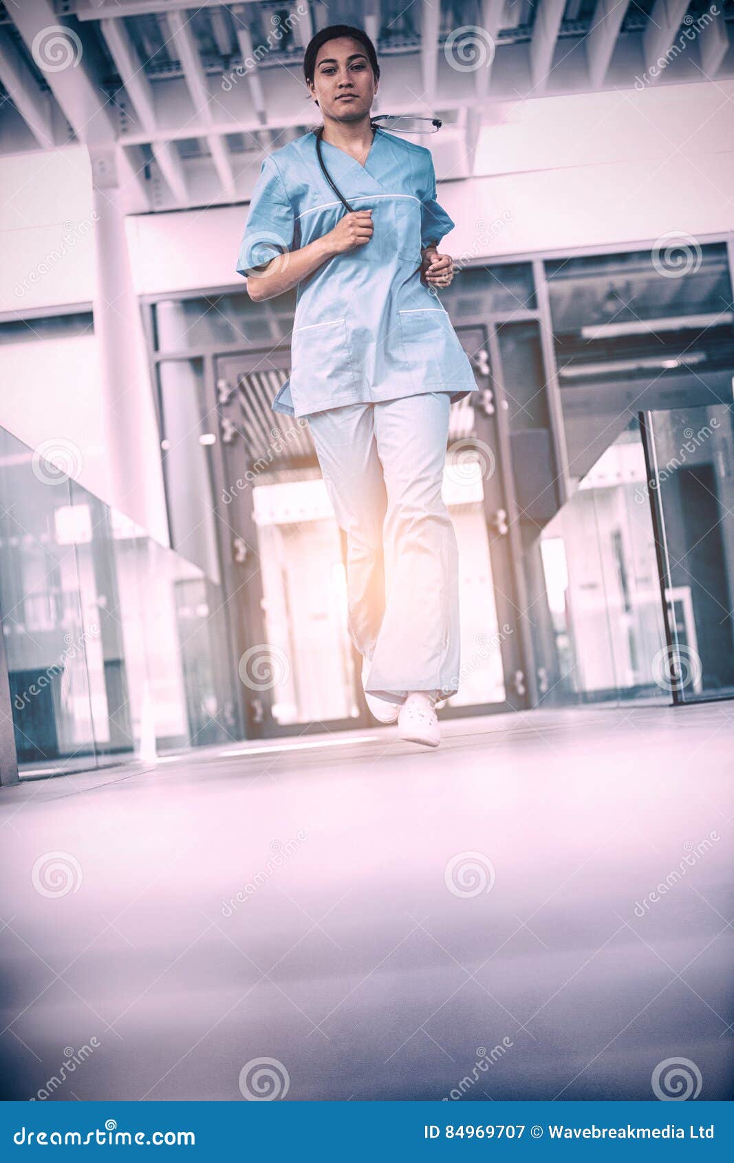 Nurse Running in Hospital Corridor Stock Image - Image of chart ...