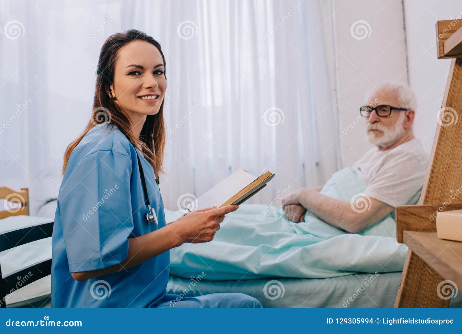 Nurse and senior man stock photo. Image of medicare - 129305994