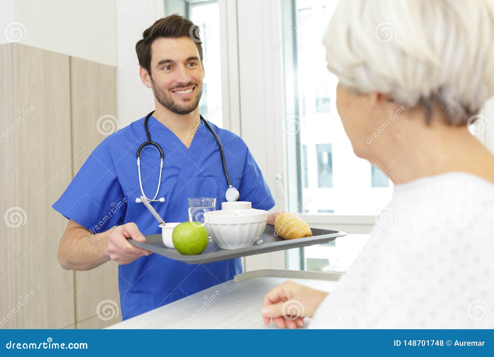 Nurse Serving Breakfast To Patient in Hospital Stock Photo - Image of ...