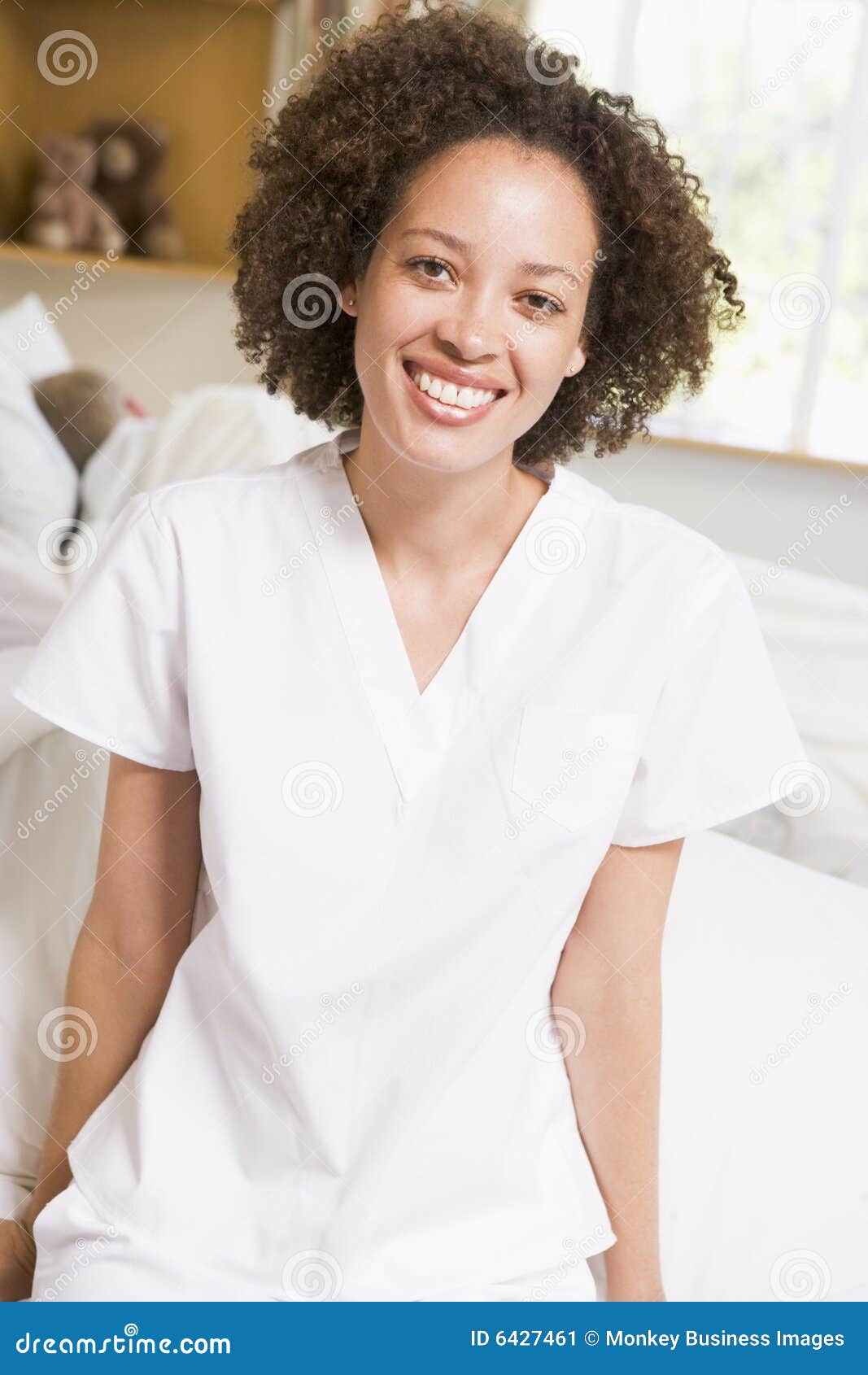 Nurse Sitting on Hospital Bed Stock Image - Image of color, sitting ...