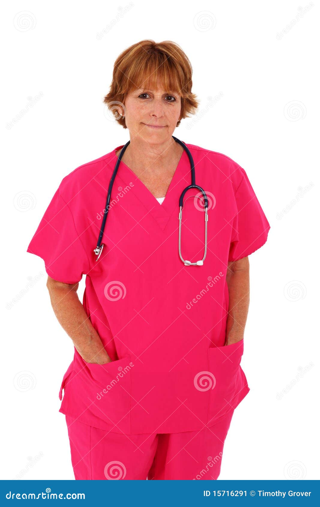 Nurse Standing with Pink Scrubs Stock Image - Image of medicine, fifty ...