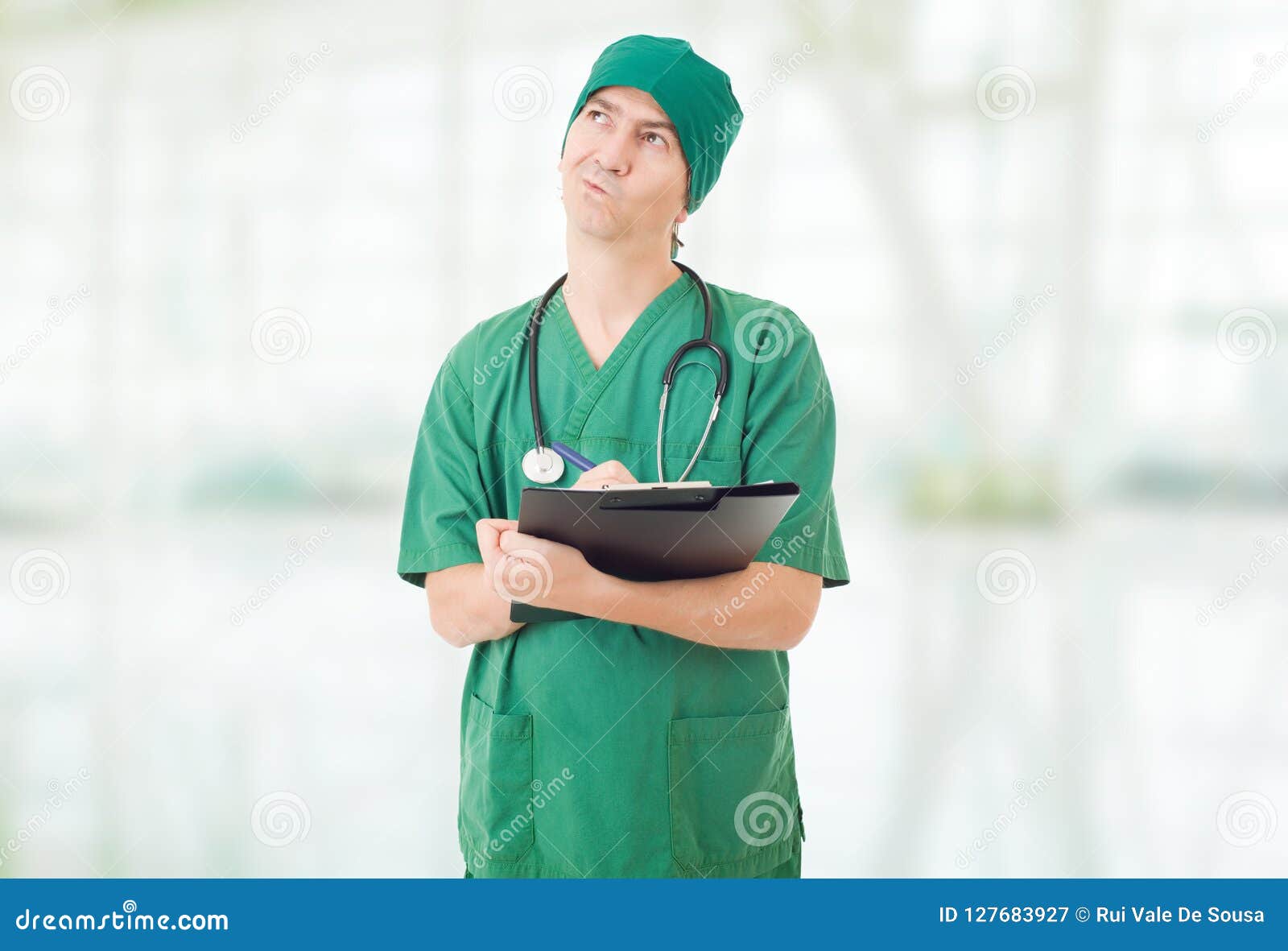 Nurse thinking stock image. Image of medicine, scrubs - 127683927