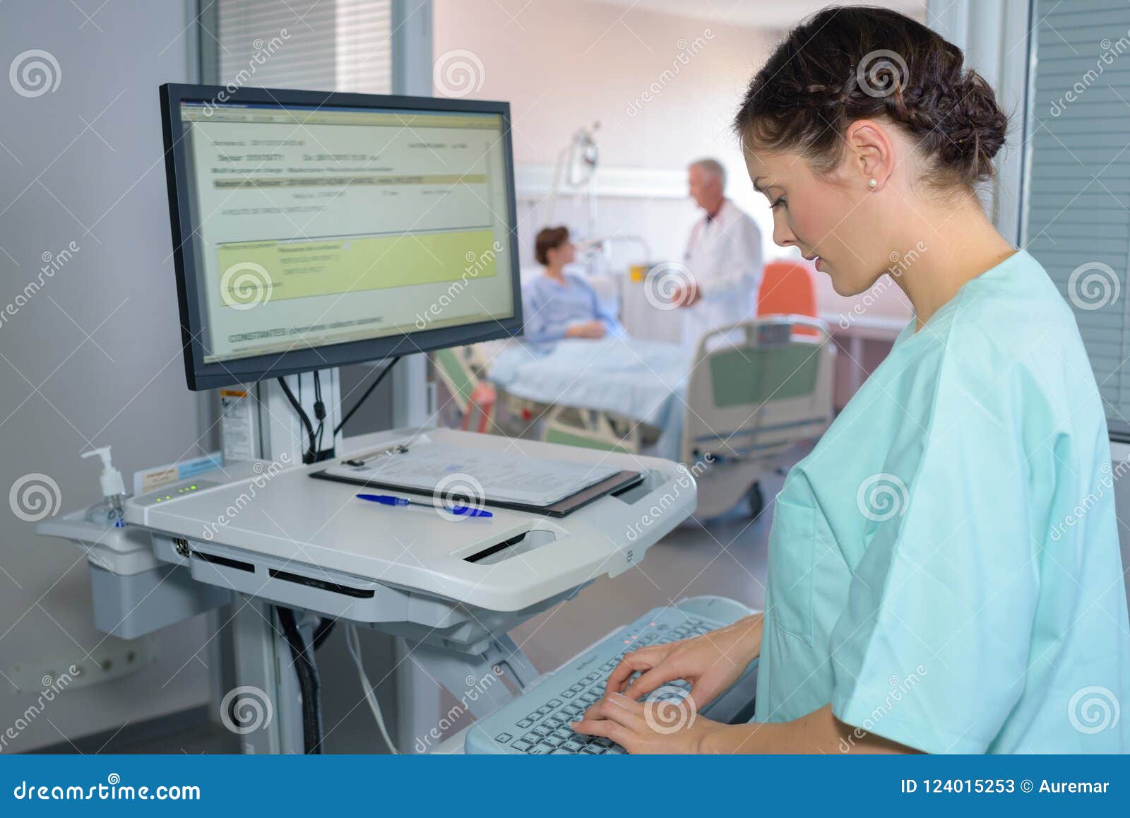 Nurse Typing on Computer Keyboard Stock Image - Image of profession ...