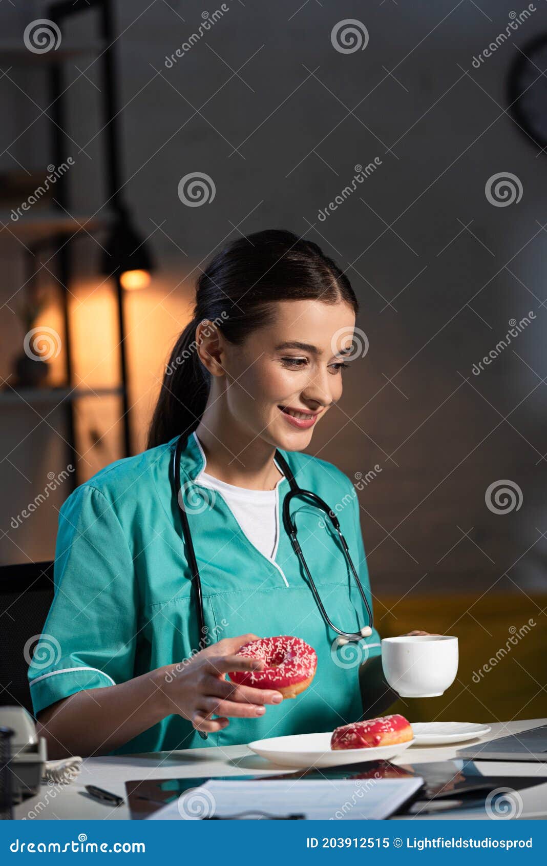 Nurse in Uniform Holding Donut and Stock Image - Image of medical ...