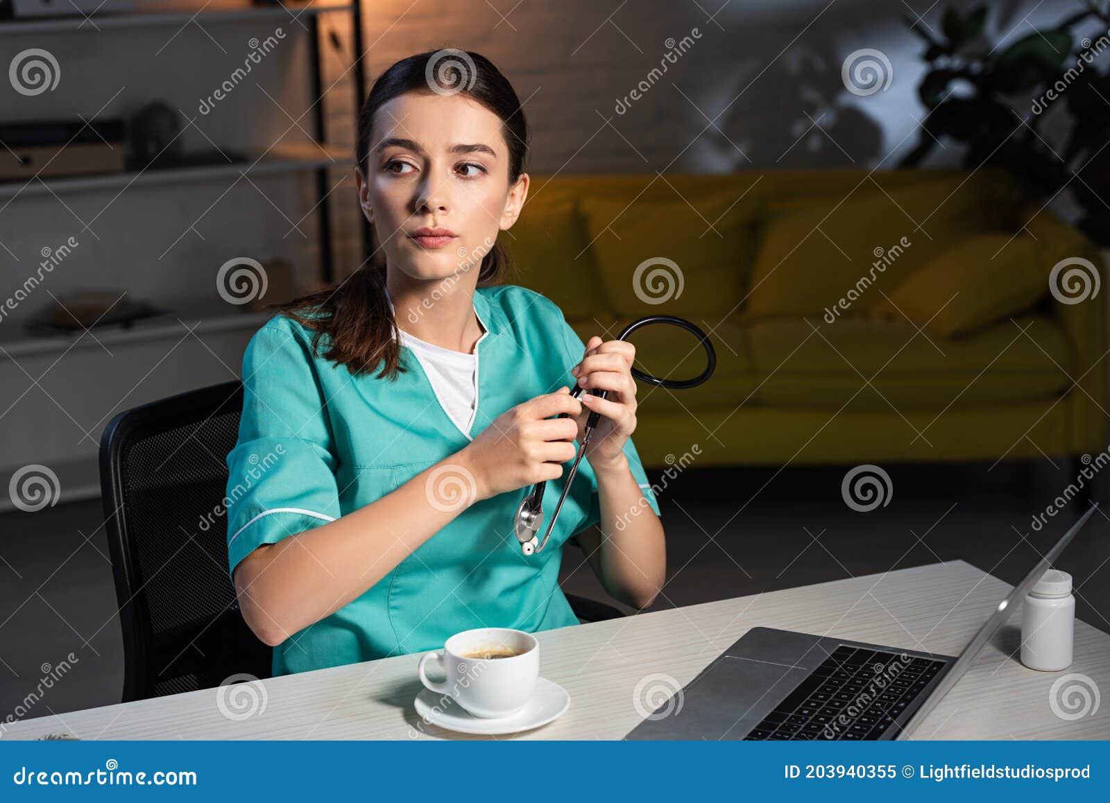 Nurse in Uniform Sitting at Table Stock Image - Image of medicine ...
