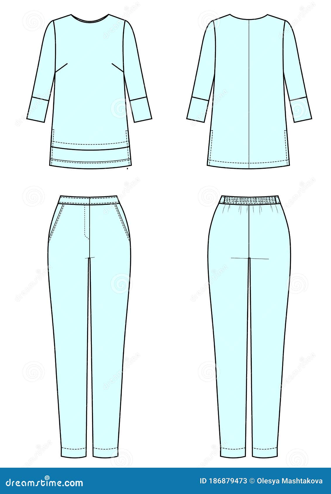 Nurse Uniform Vector Sketch, Back and Front Side Stock Illustration ...