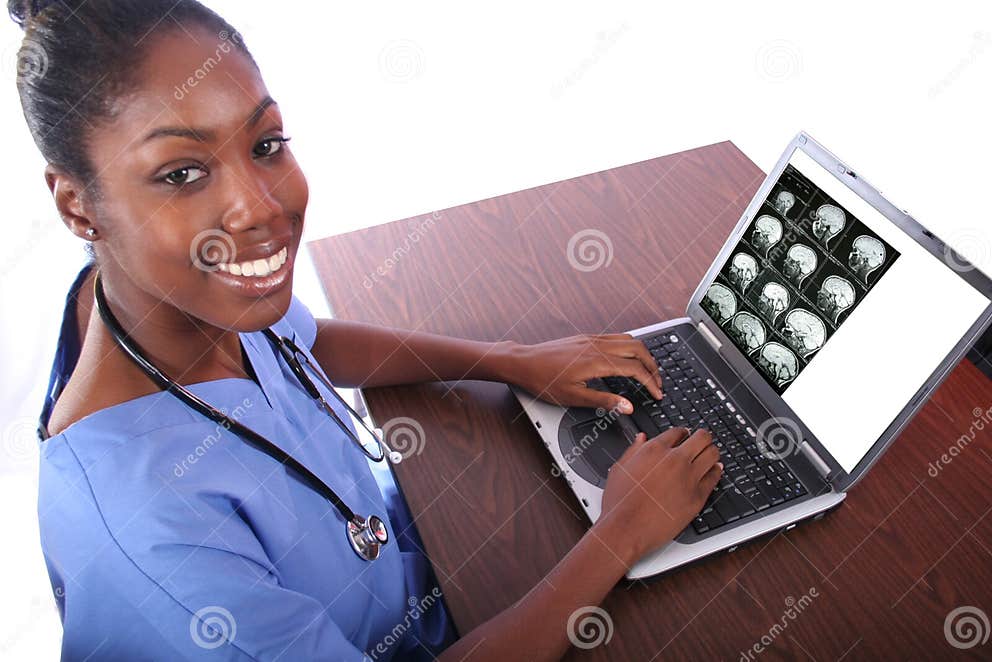 Nurse Using Computer stock photo. Image of black, keyboard - 814504