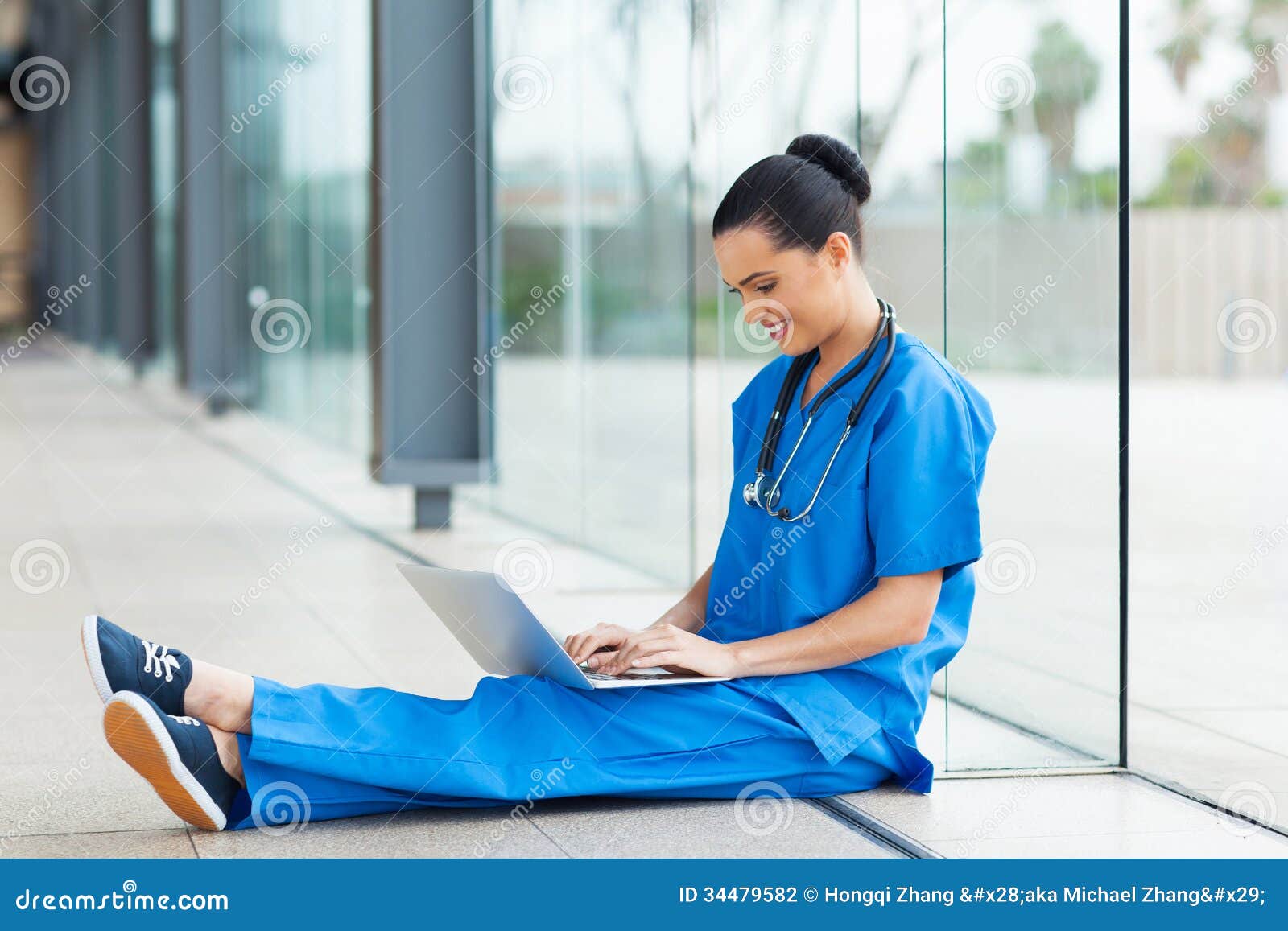 Nurse using laptop stock photo. Image of nurse, peaceful - 34479582