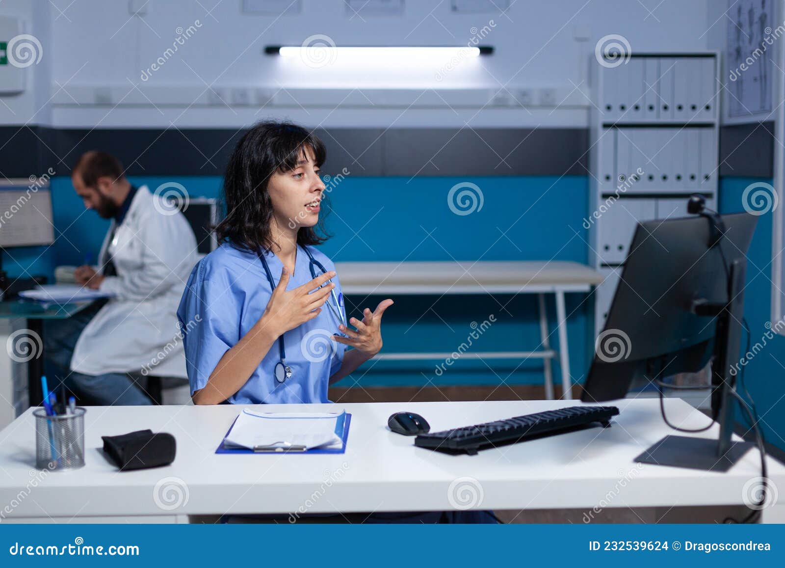 Nurse Using Video Call with Webcam on Computer Stock Photo - Image of ...