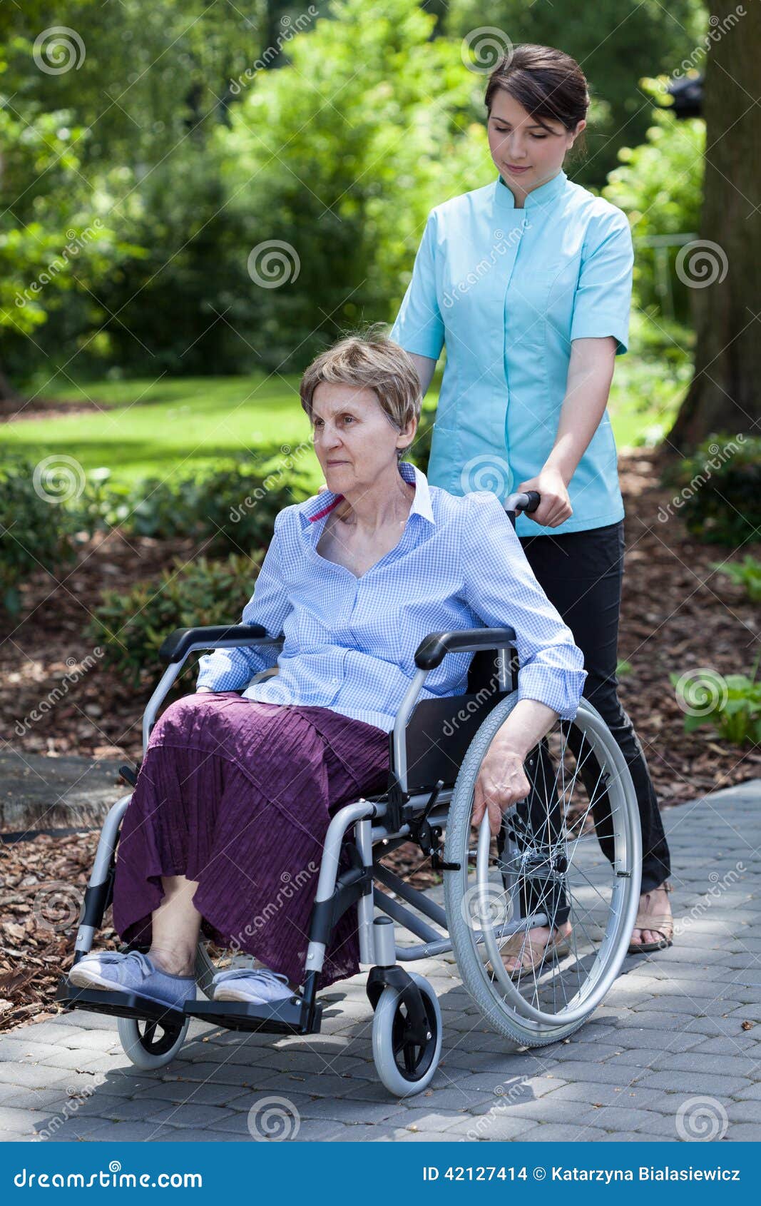 Nurse Walking with Disabled Lady Stock Photo - Image of compassion ...