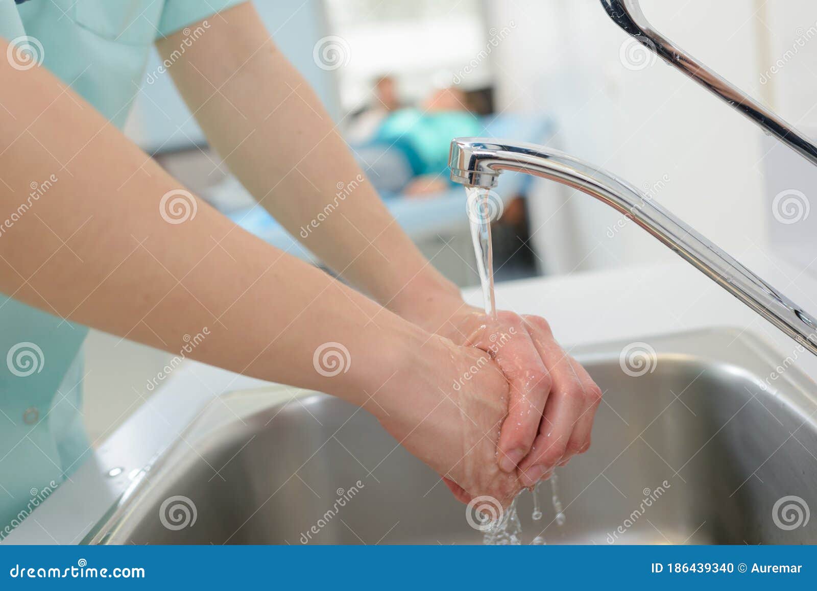 Nurse washes hands stock photo. Image of infection, skin - 186439340