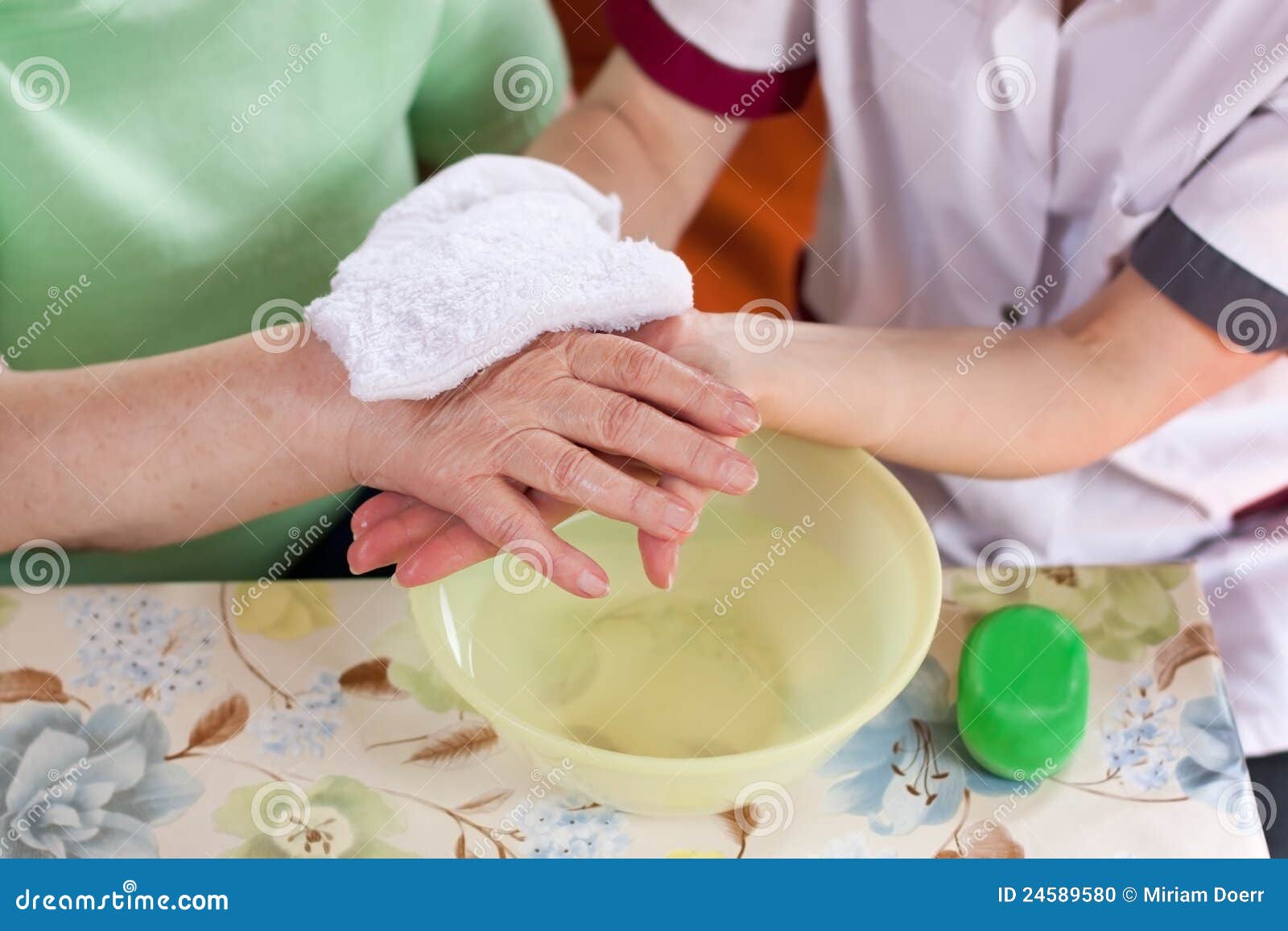 Nurse Washes Old Patient S Hands Stock Photo - Image of illness ...