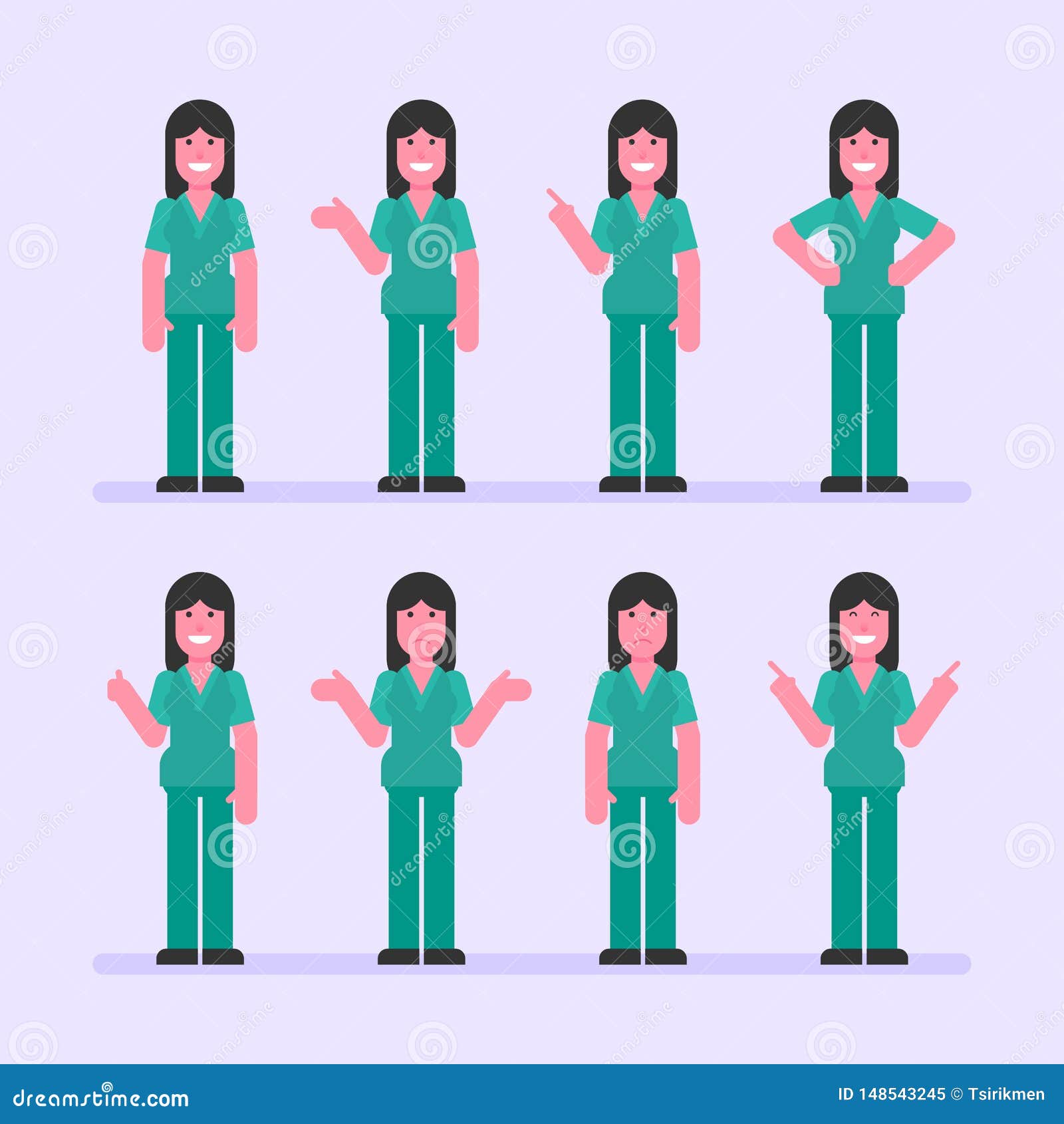 Nurse Woman Points and Shows. Character Set Stock Vector - Illustration ...