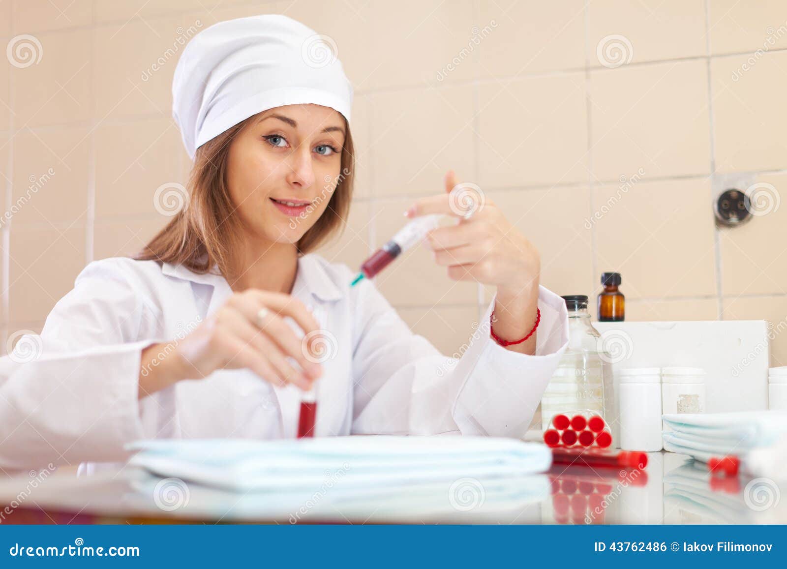 Nurse Works in Medical Laboratory Stock Photo - Image of glass, genes ...