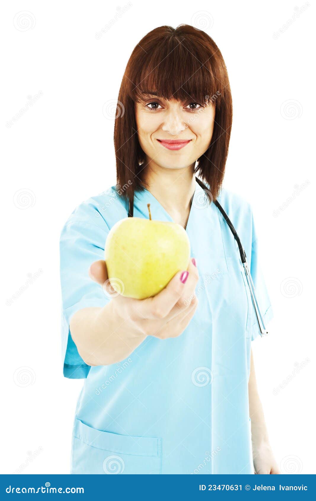 Nurse or Young Doctor Giving an Apple Smiling Stock Image - Image of ...