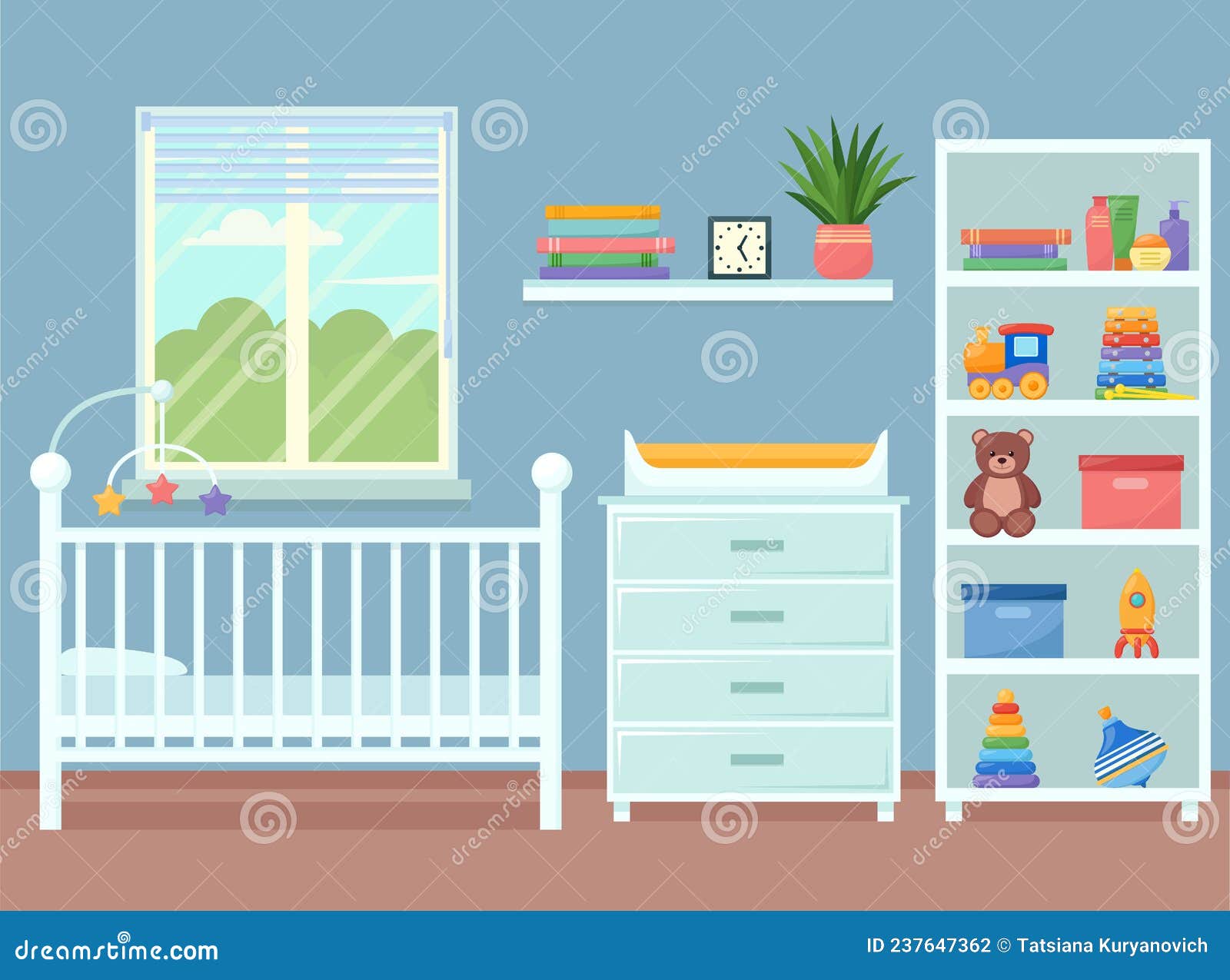 Nursery Room Interior. Room for Baby Boy, Vector Illustratio Stock ...