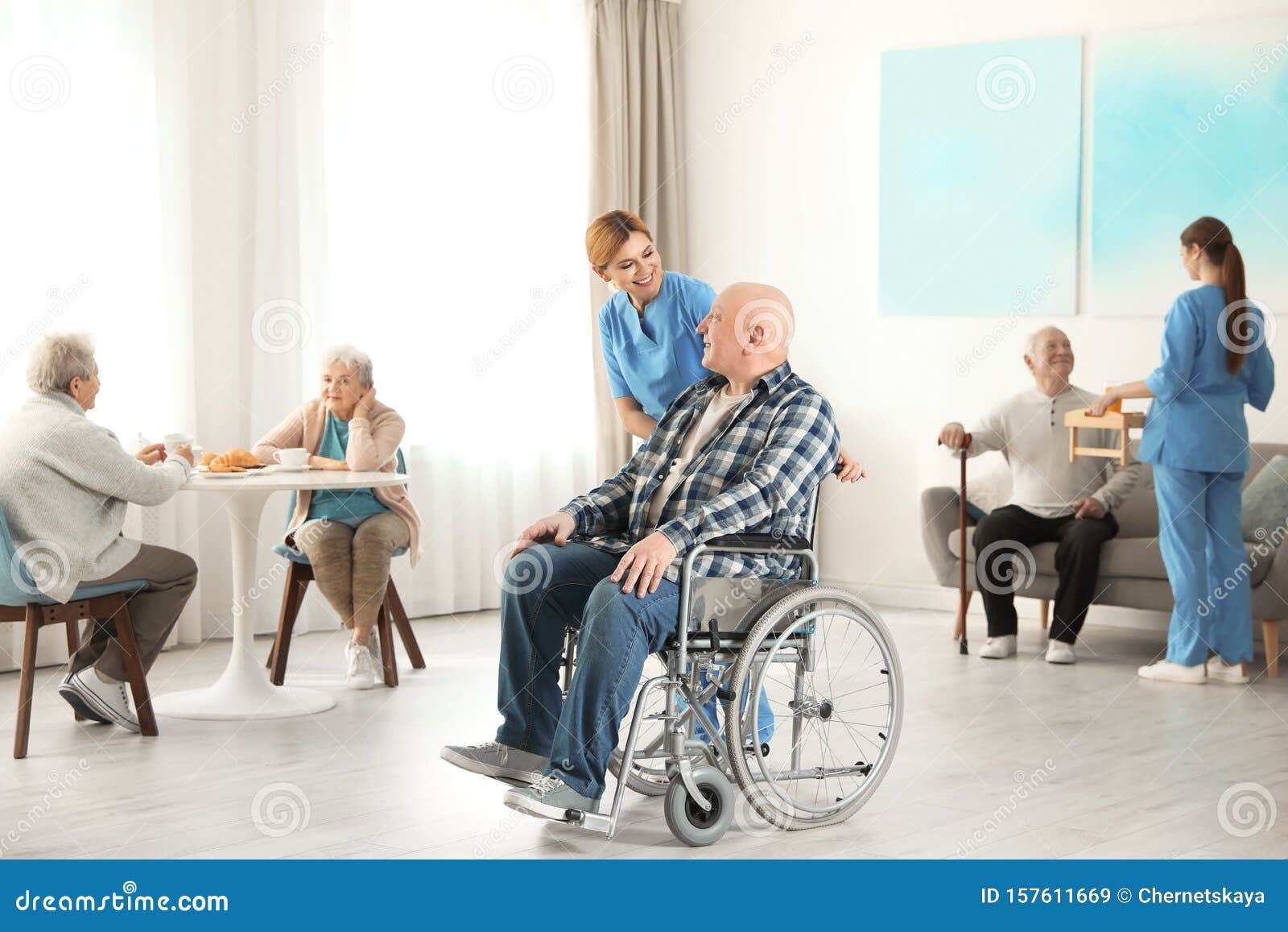 Nurses Assisting Elderly People at Home Stock Image - Image of doctor ...