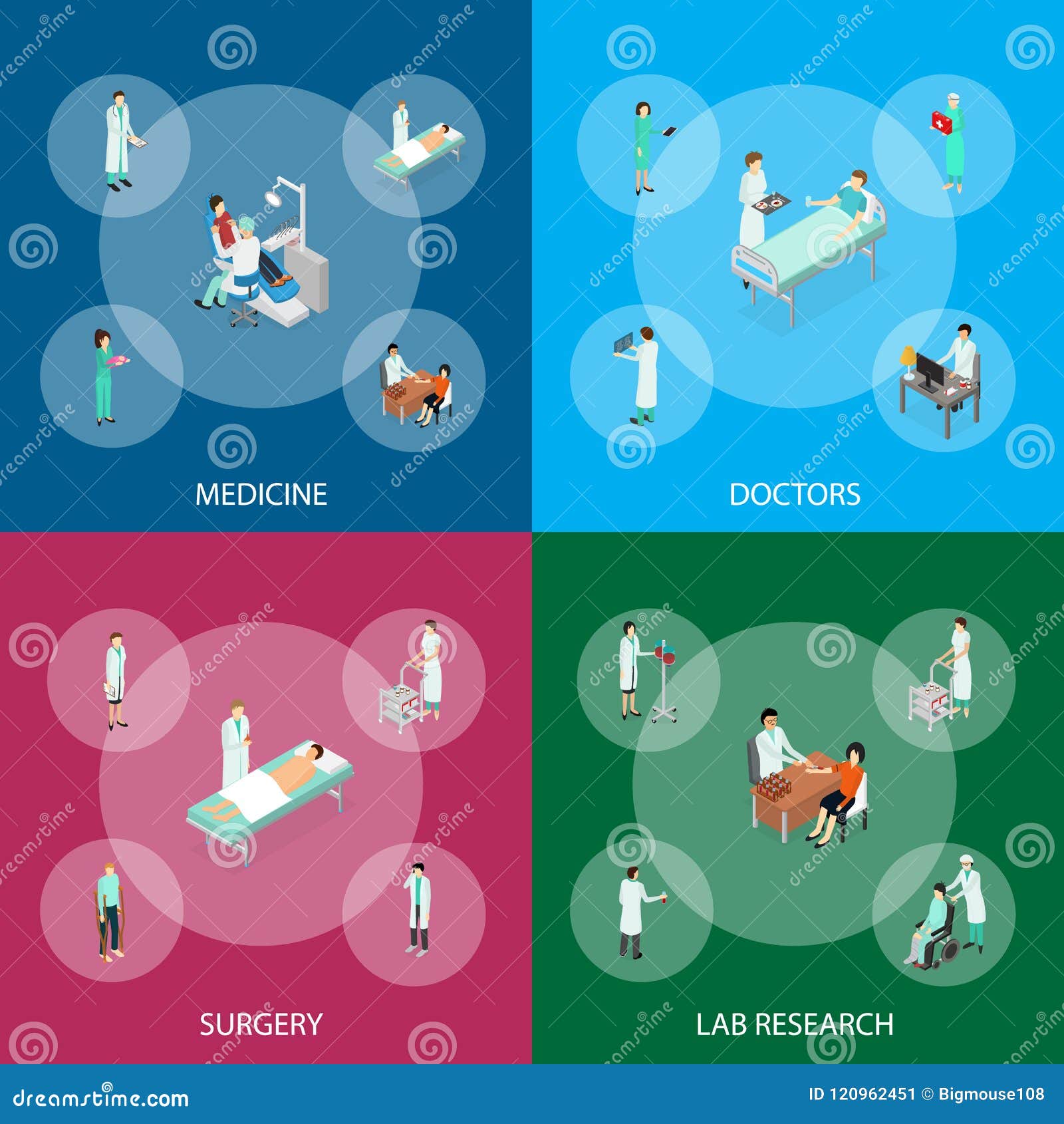 Nurses Attending Patients Seamless Pattern Background Isometric View