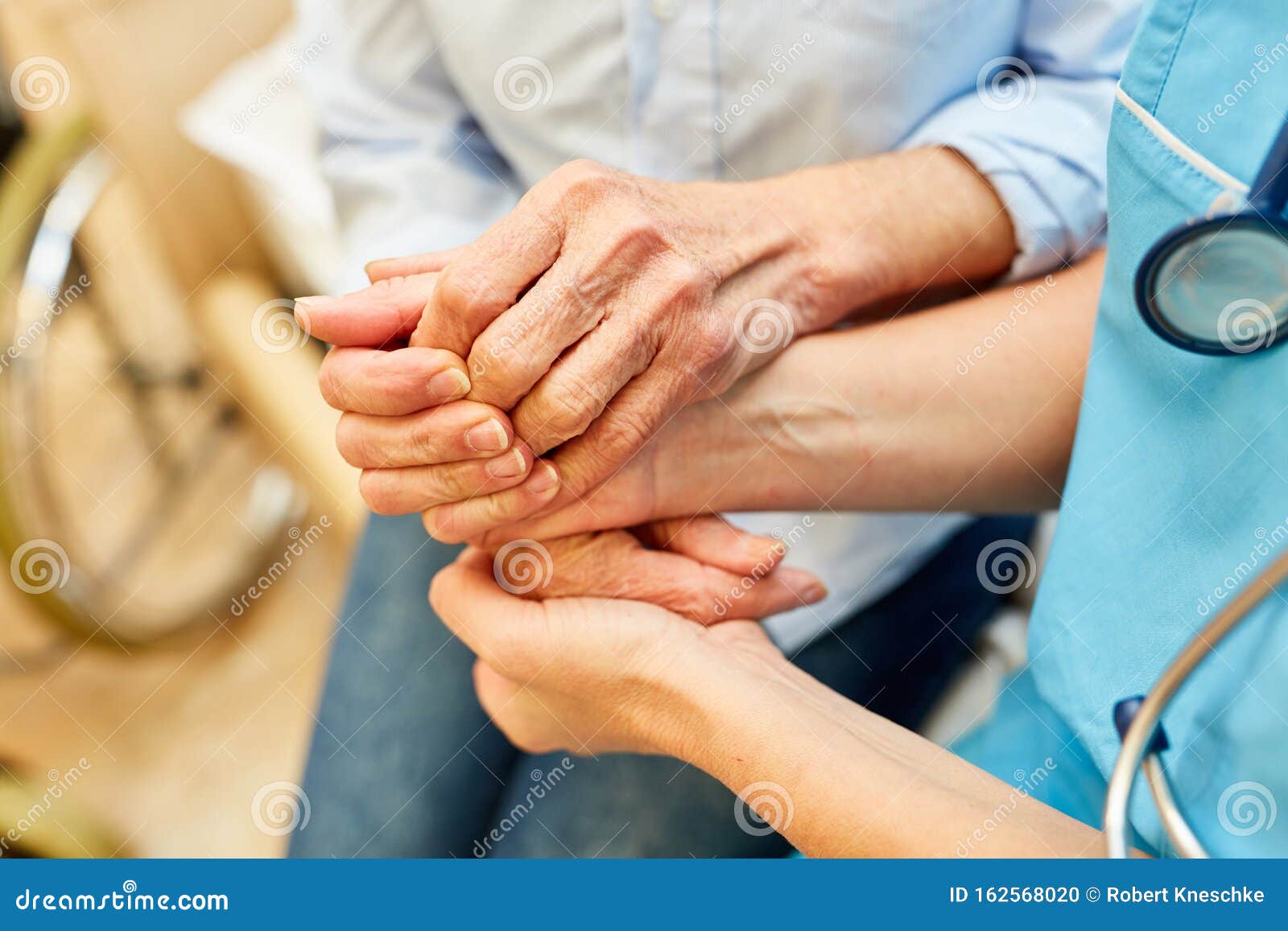 Nursing Help Holds the Hands of a Senior Citizen Stock Photo - Image of ...