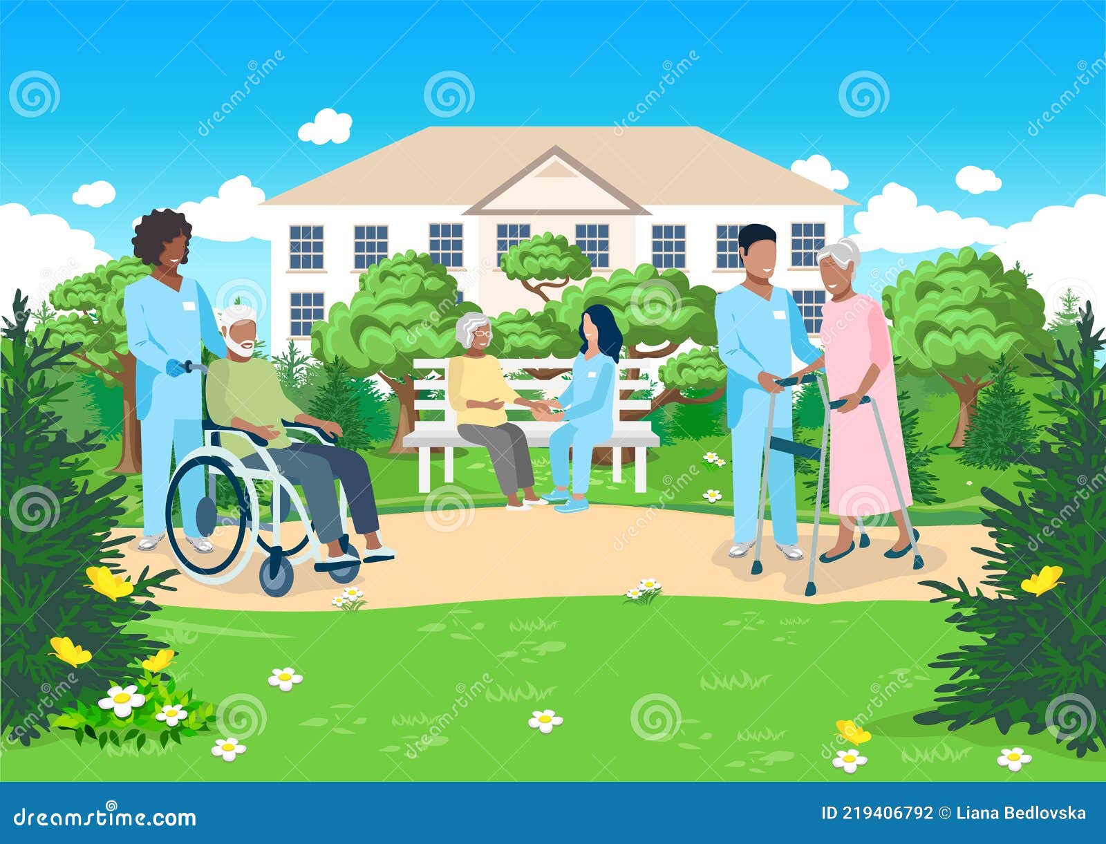 Nurses Take Care of the Elderly in a Nursing Home Stock Vector ...