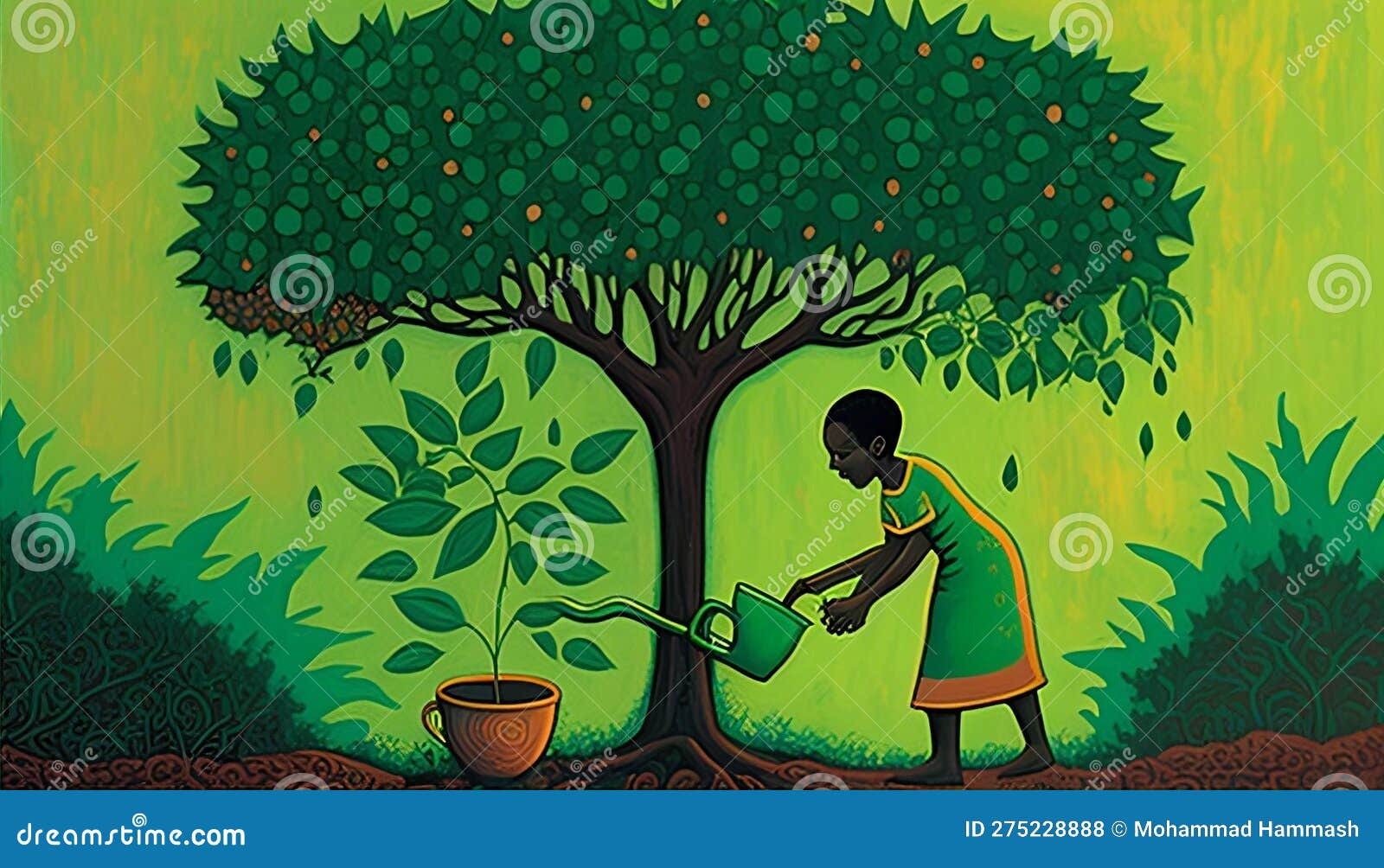 Nurturing Growth: a Man Watering a Young Tree on a Vibrant Green ... Nurturing Growth: a Man Watering a Young Tree on a Vibrant Green ...