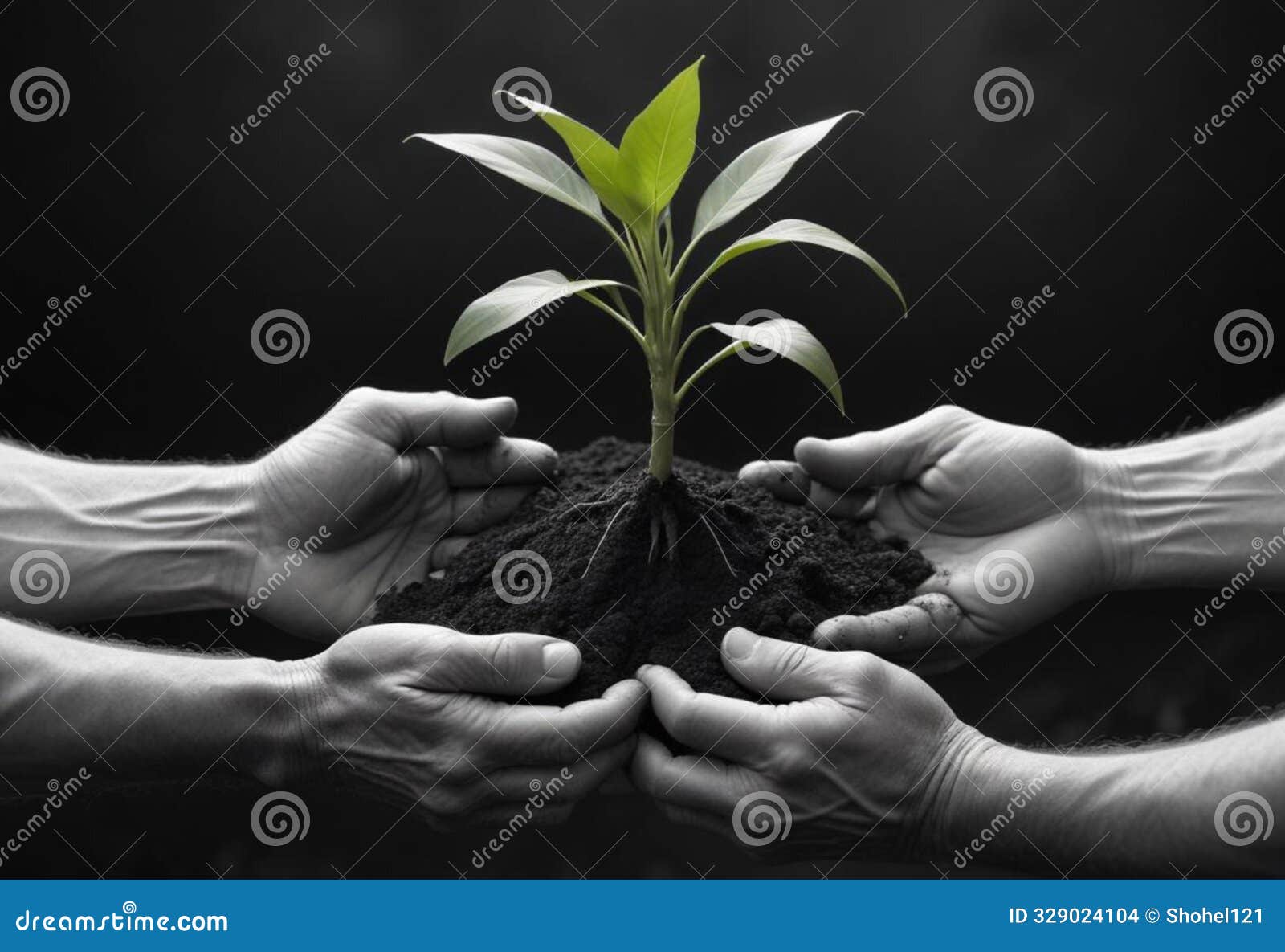 Nurturing Hands Supporting a Flourishing Sapling in Rich Soil Stock ...