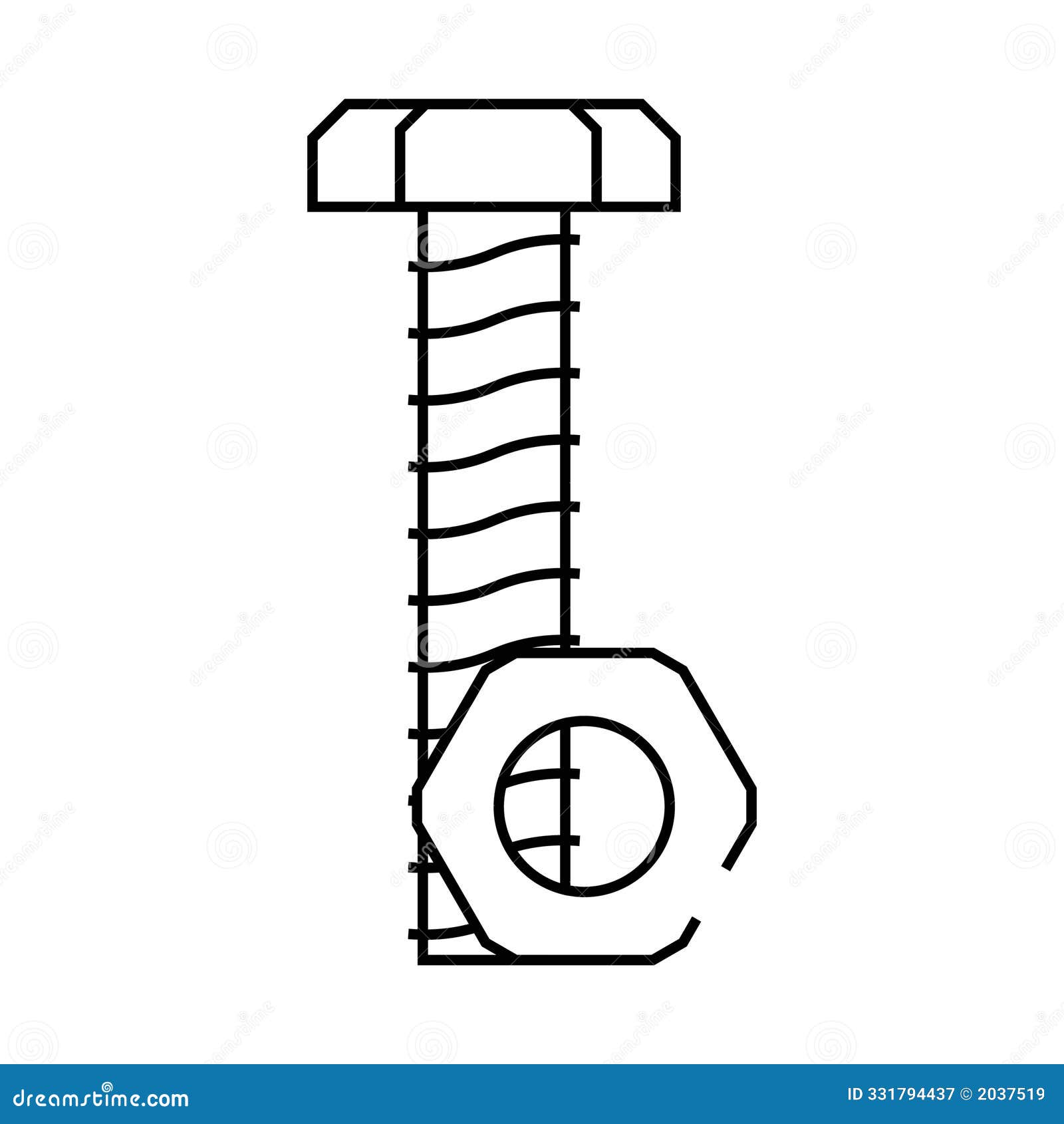 Nut and Bolt Tool Work Line Icon Vector Illustration Stock Illustration ...