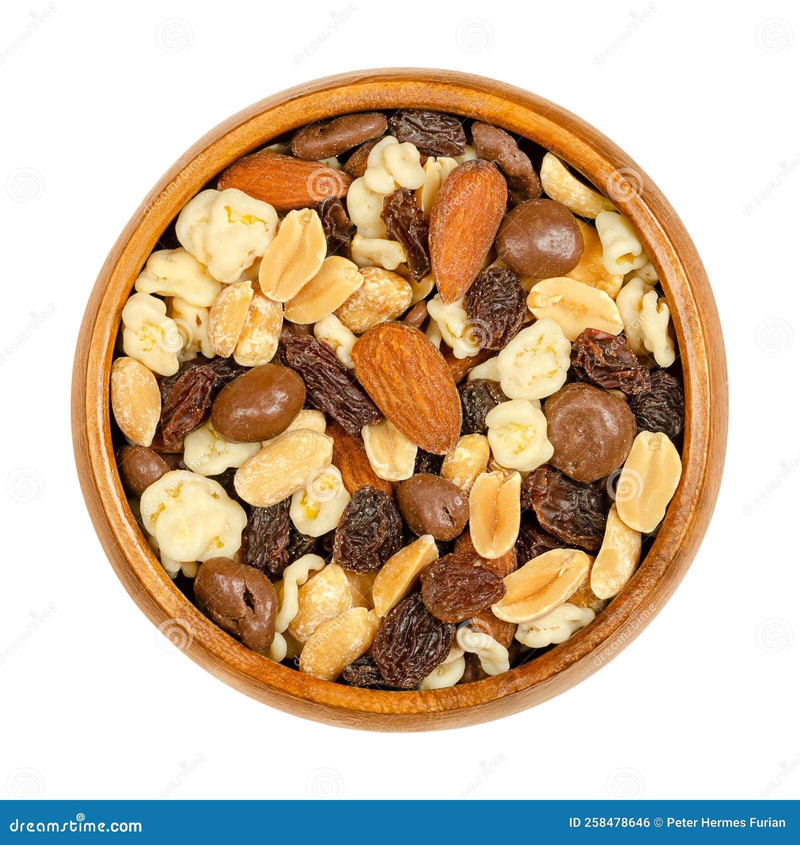 Nut Chocolate Mix, Sweet Snack Food, in a Wooden Bowl, Close Up Stock ...