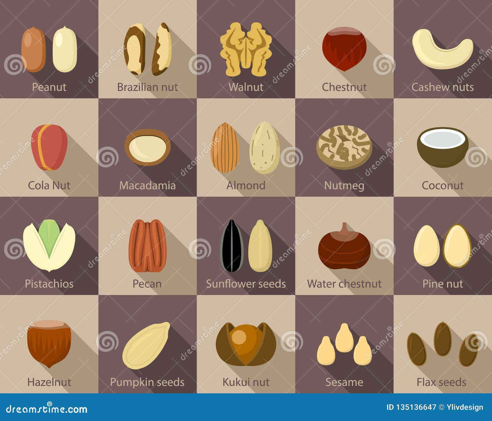 Nut icon set, flat style stock vector. Illustration of design - 135136647
