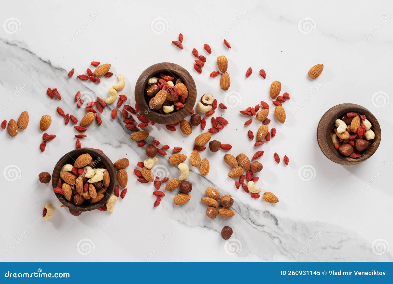 Nut Mixture in Wooden Bowls Stock Image - Image of mixture, delicious ...