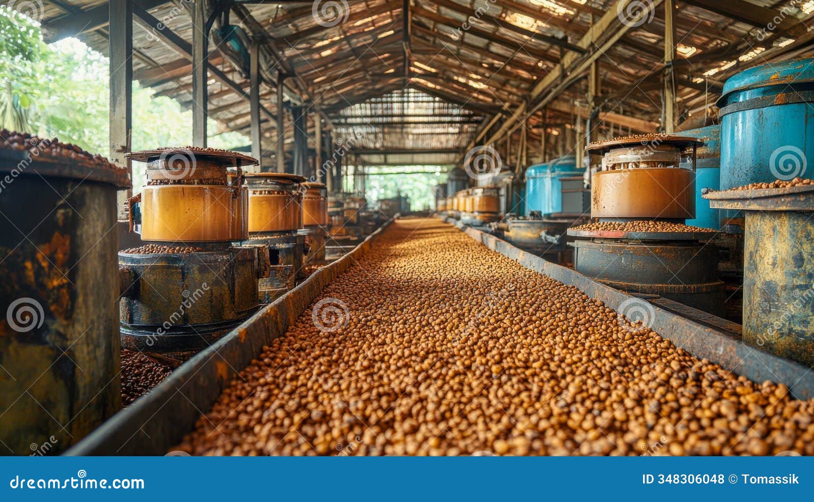 Nut Processing Facility with Conveyors and Industrial Machines in ...