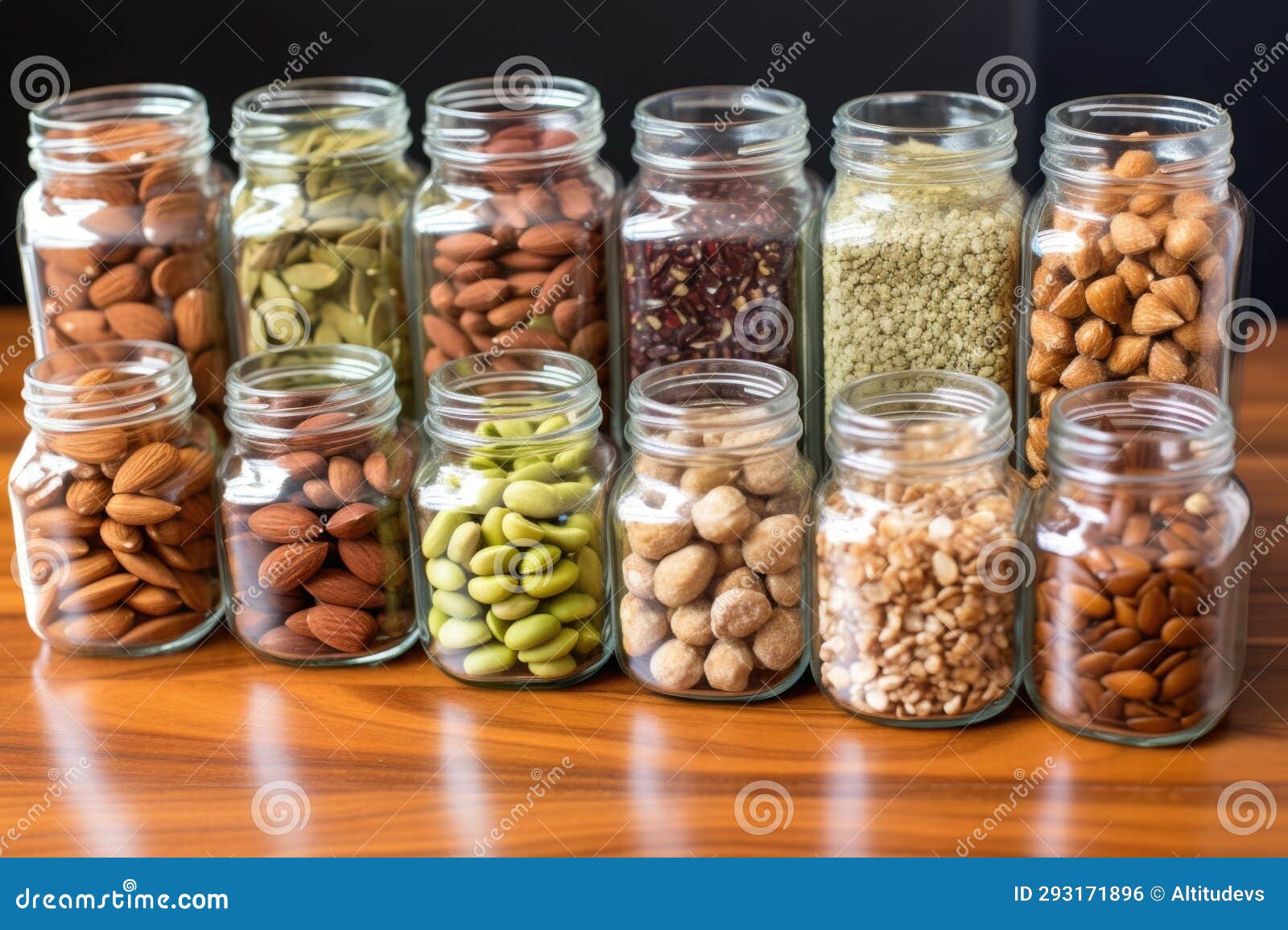 Nut and Seed Collection in Small, Clear Jars Stock Photo - Image of ...