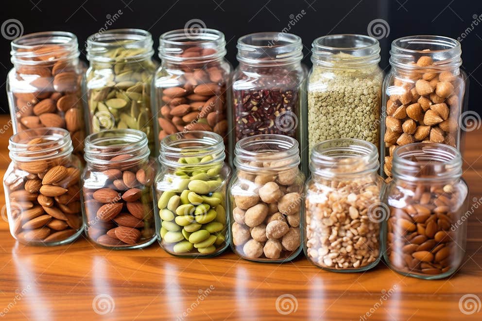 Nut and Seed Collection in Small, Clear Jars Stock Photo - Image of ...
