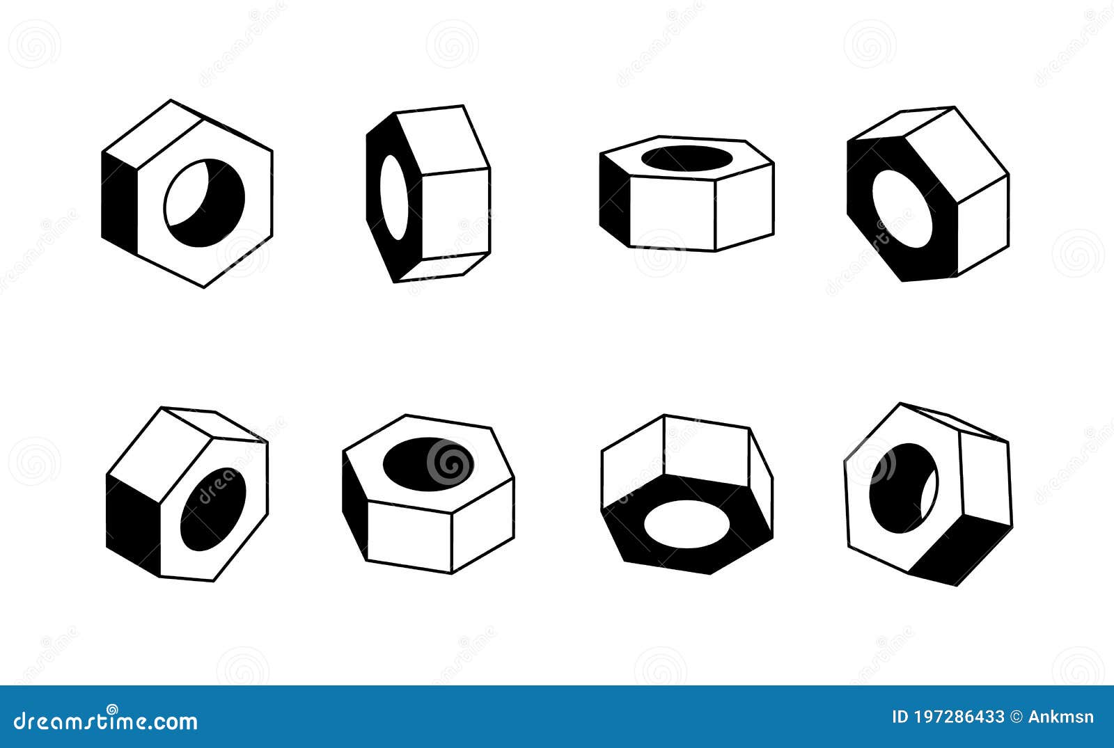 Nut in Various Angles Vector Design. Black and White Template for Icon ...
