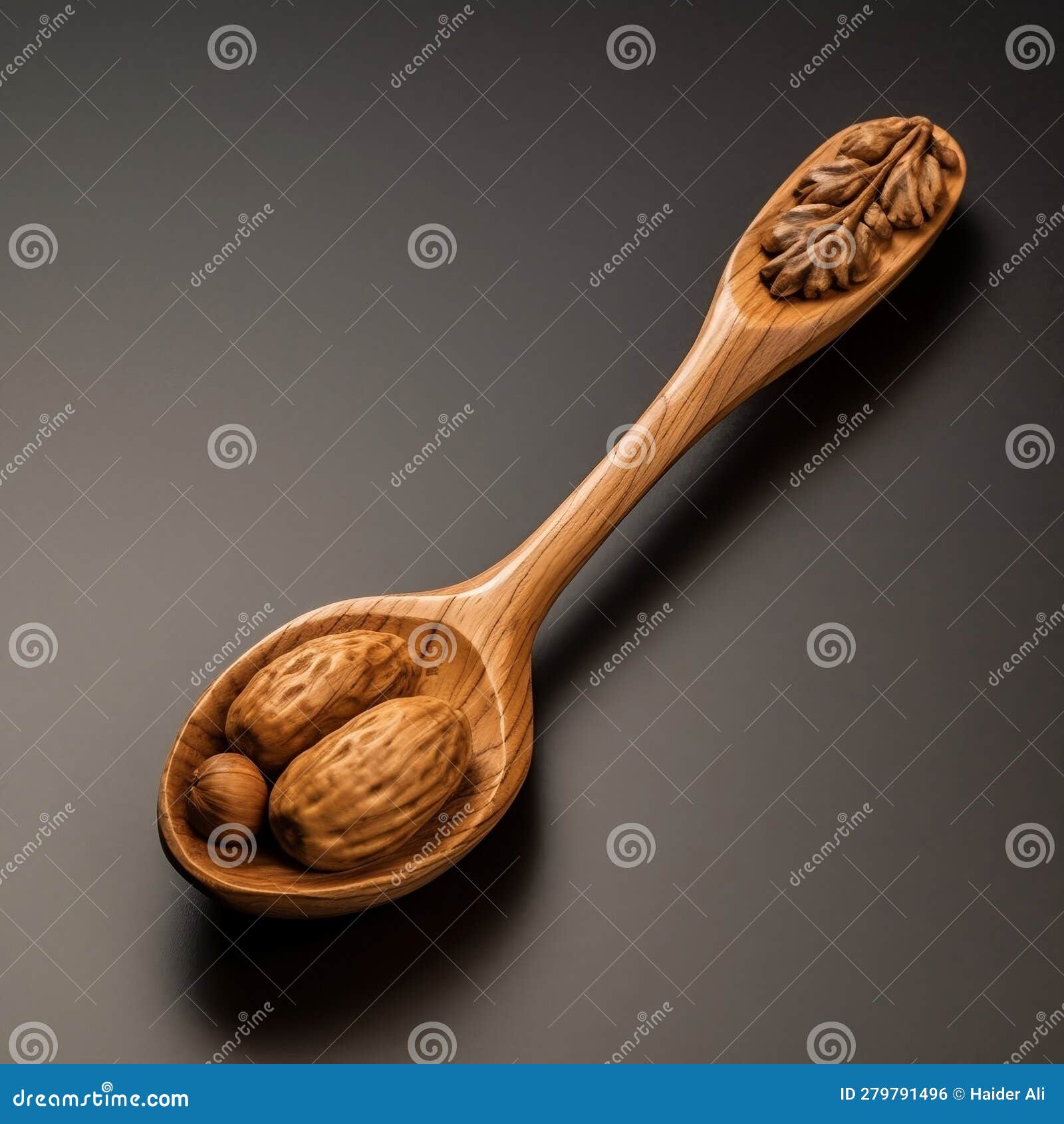 Nut in Wooden Spoon. Generative AI Stock Illustration - Illustration of ...