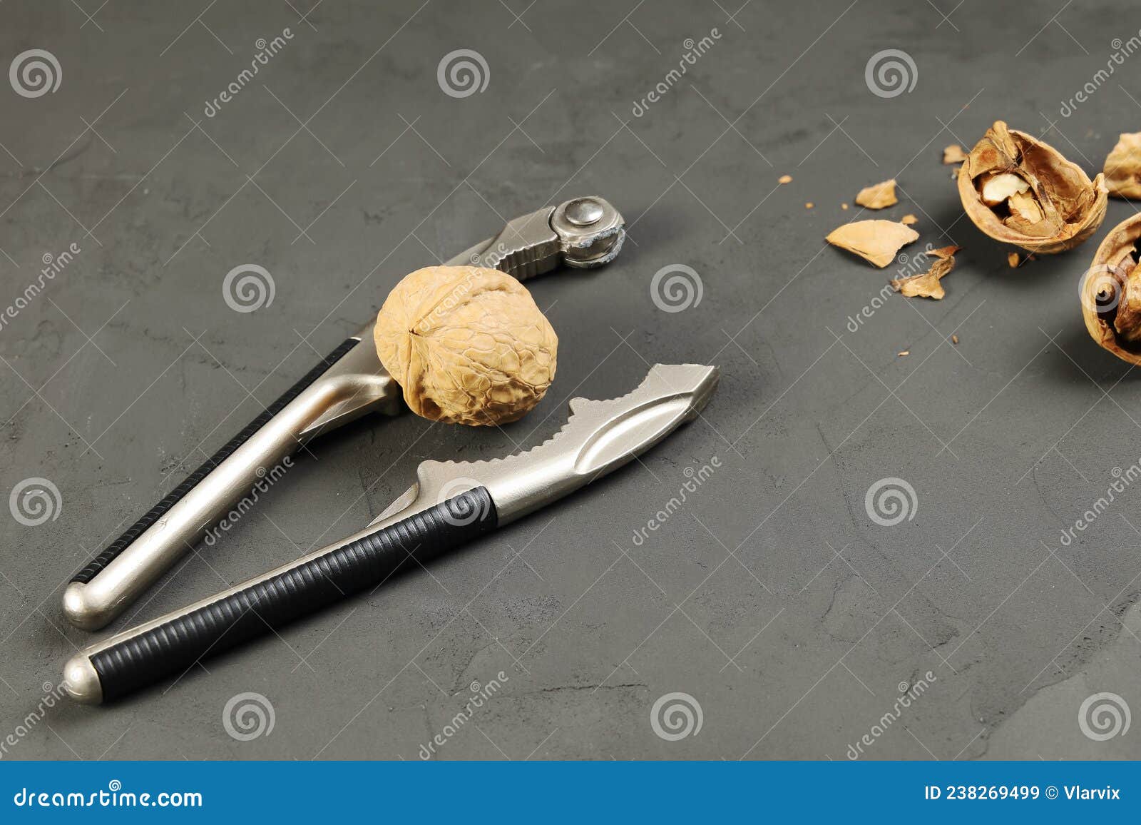 Nutcracker Broken about Solid Walnut, Durable Shell, Close-up on Dark ...