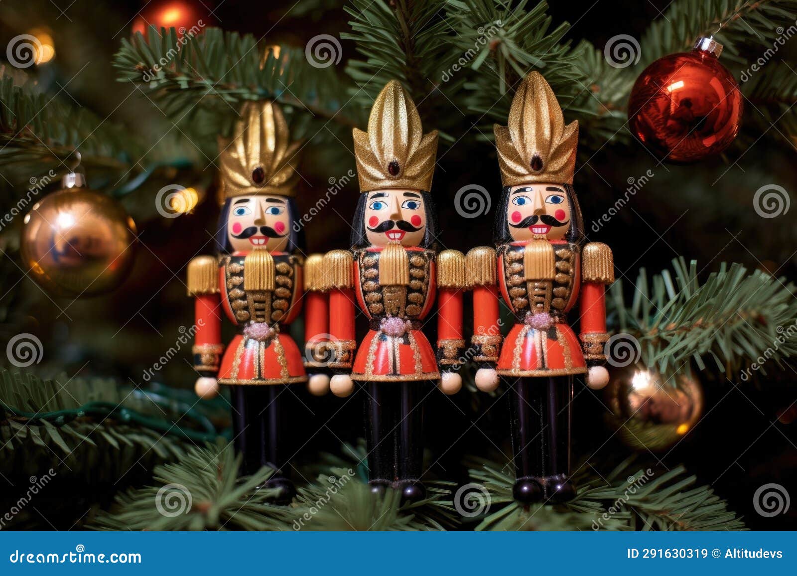 Nutcracker Figures Nestled within Pine Branches of a Christmas Tree ...